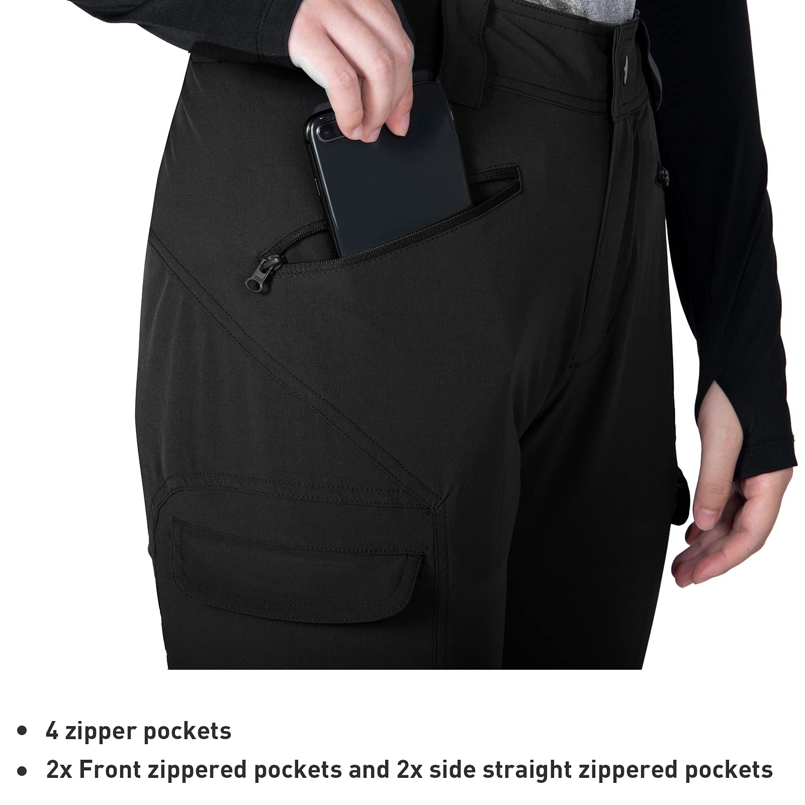 Gouxry Womens-Hiking-Pants Golf Cargo Quick Dry Travel Outdoor Pants for Women (Black, M)