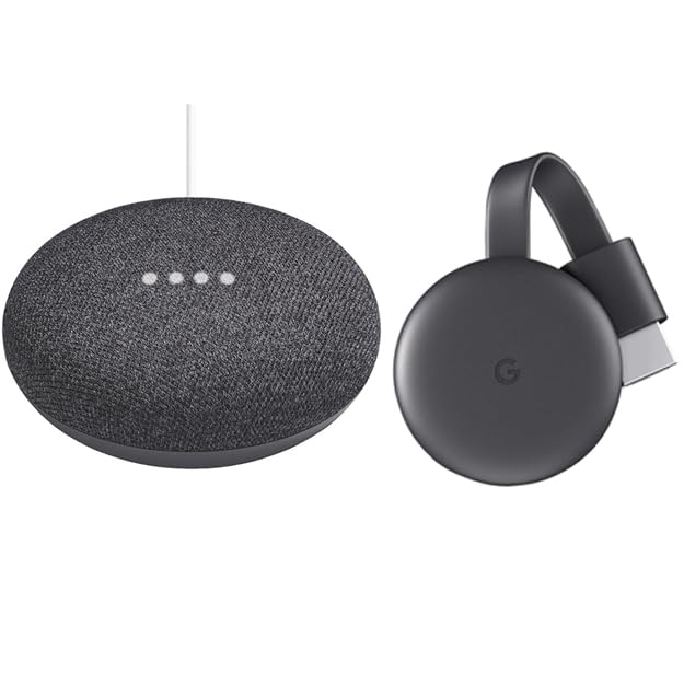 Google Nest Mini 2nd Generation Charcoal (Bluetooth Speaker) Chromecast 3rd Gen - Value Bundle