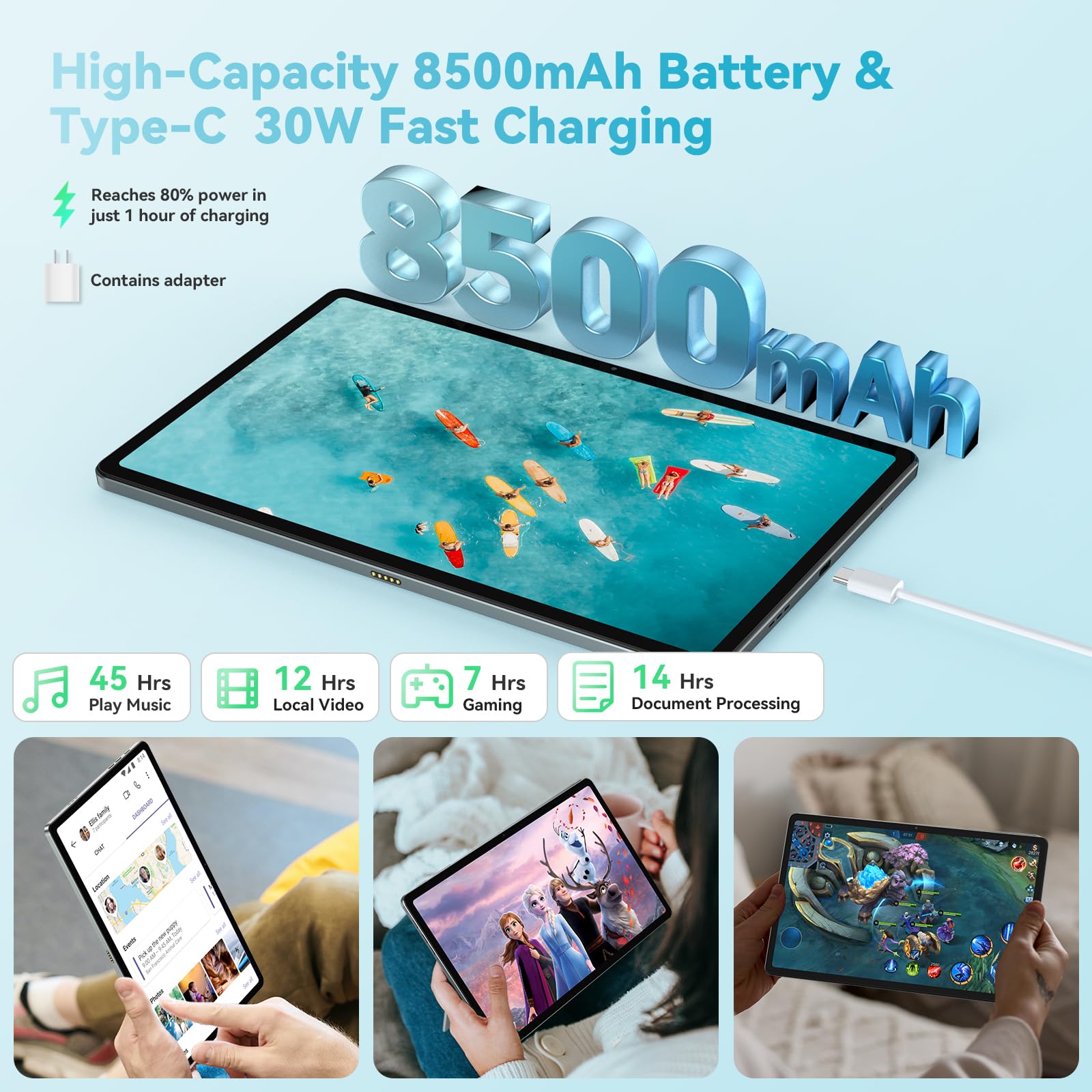 Headwolf 11 Inch Android Tablet, HPad3 Ultra 24GB RAM + 256GB ROM (TF 2TB) TÜV FHD 2K Display 2.2Ghz Octa Core G99 Gaming Tablet, 8MP+25MP Camera, 8500mAh Battery Fast Charge, 2.4G/5G WiFi+4G LTE