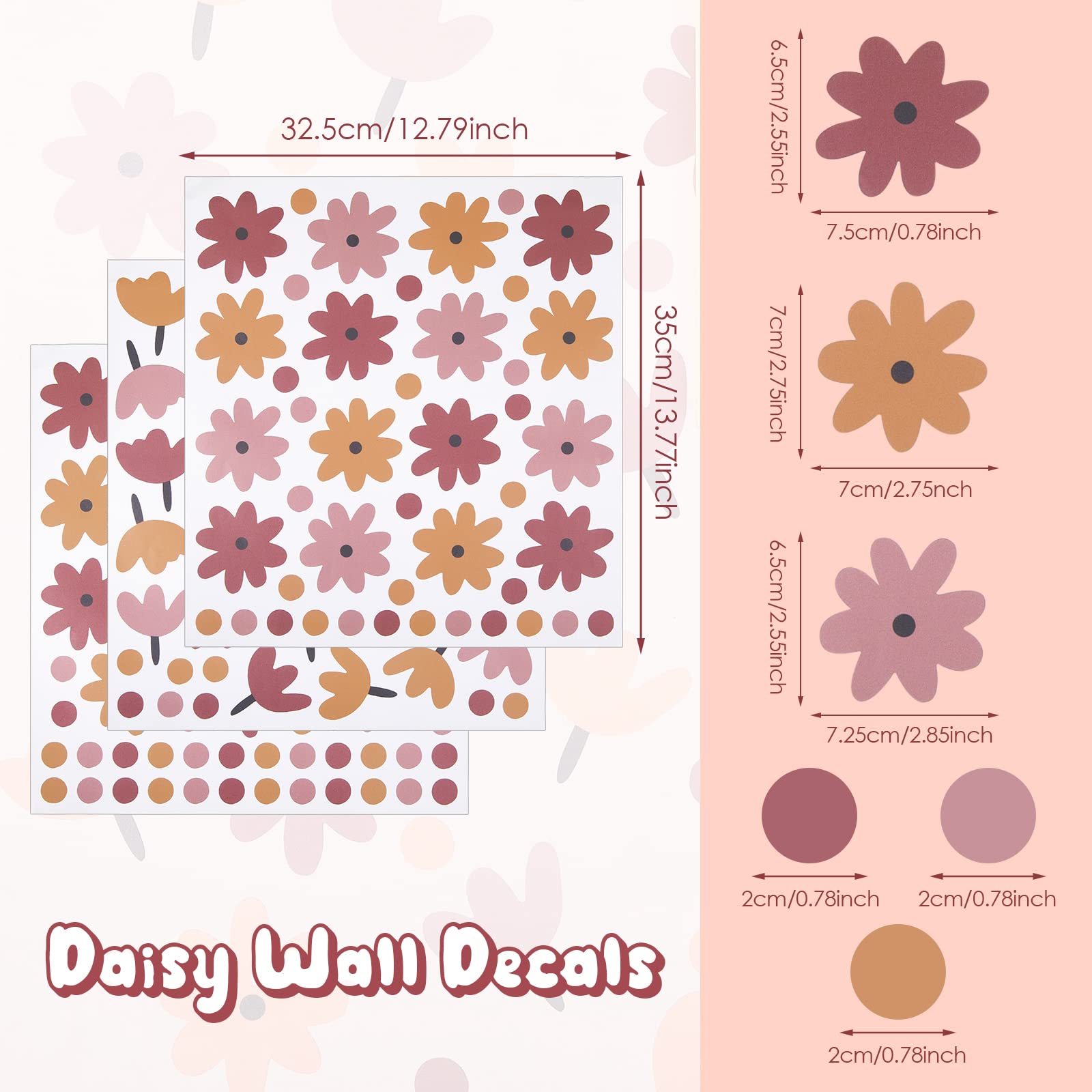 Jecery 135 Pcs Daisy Wall Decals Flower Wall Stickers Floral Wall Decals Boho Wall Stickers for Kids Nursery Bedroom Living