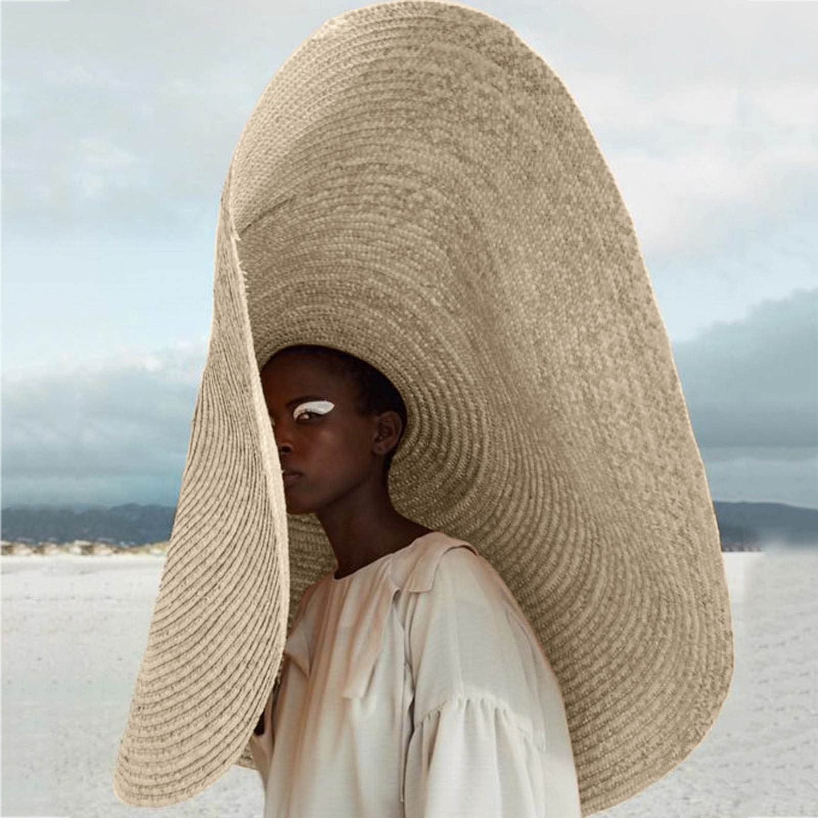 HNTHY Woman Large Sun Hat Beach Sun Protection Foldable Straw Cap Oversized Collapsible Beach Hat Beach (Color : A, Size : 27x27X9CM)