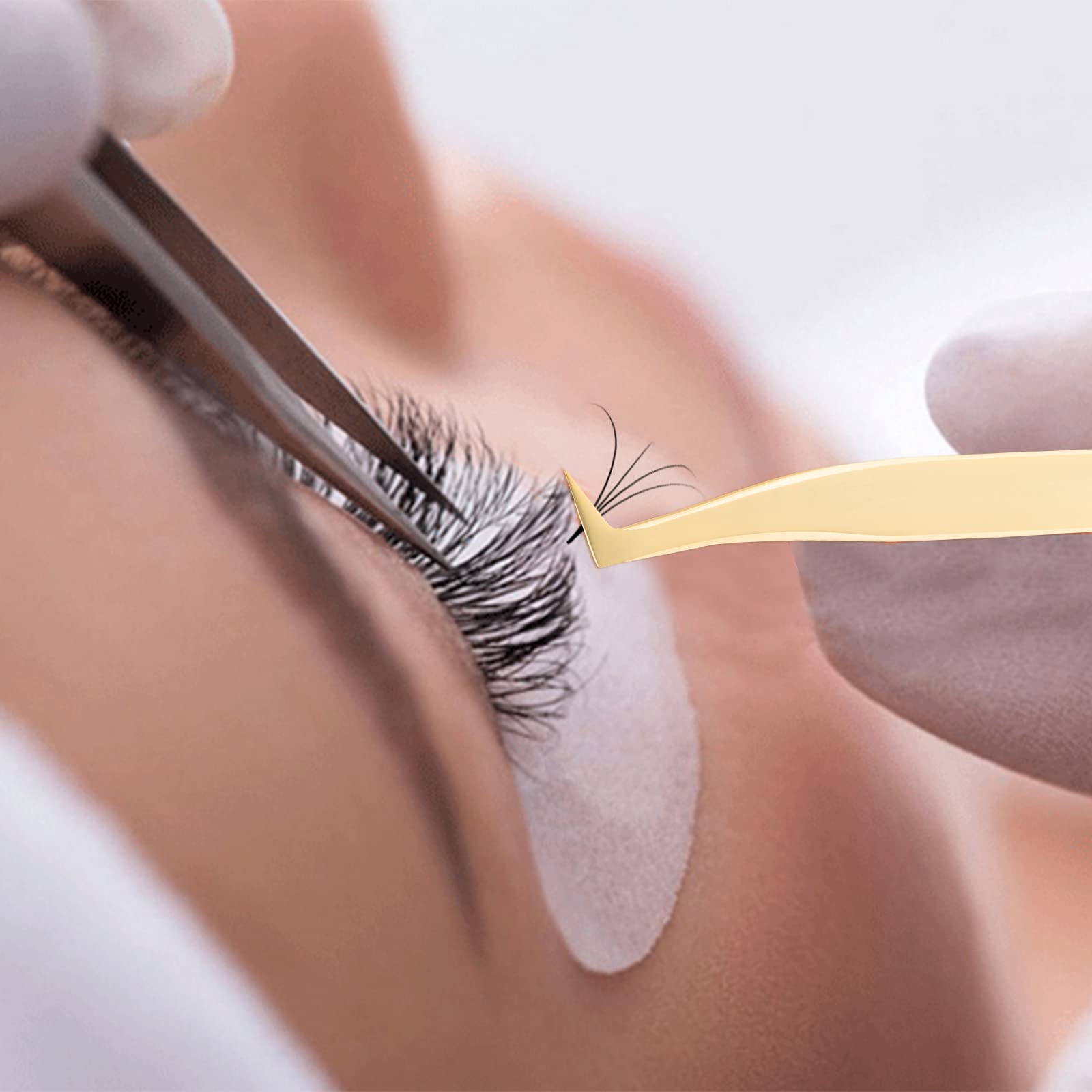 LANKIZ Lash Tweezers for Eyelash Extensions - Premium Stainless Steel Curved Tip Design for Precision Eyelash Extension Application - Non-Slip Grip for Comfort and Reduced Fatigue - L-shaped Tweezers