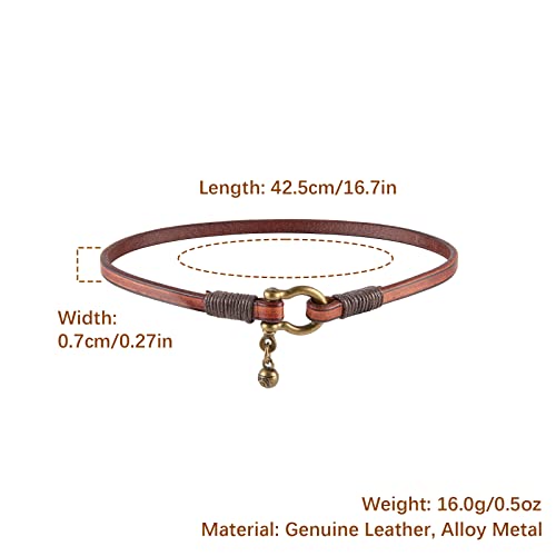 HZMAN 7.5 Inch Handmade Leather Cuff Bracelet for Women Steampunk Style Double Wrap Leather Wristband with Small Bells