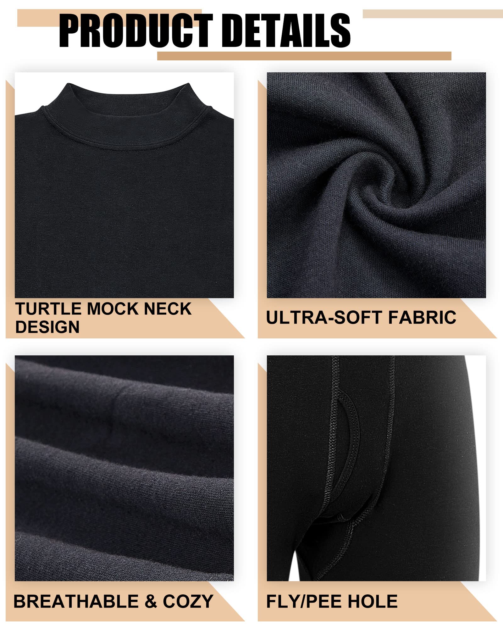 Jecery 4 Set Winter Thermal Underwear for Men Soft High Collar Long Johns for Men Warm Base Layer Men Cold Weather Windproof Cotton Polyester Top Bottom Shirt Pants