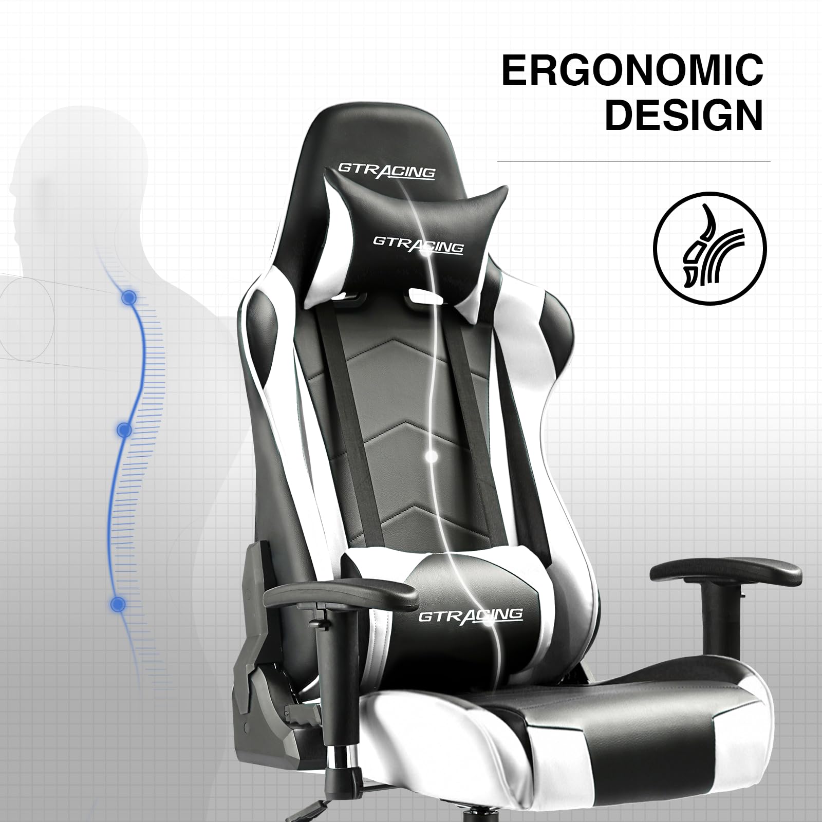GTRACING Gaming Chair Racing Office Computer Ergonomic Video Game Chair Backrest and Seat Height Adjustable Swivel Recliner with Headrest and Lumbar Pillow Esports Chair (White)