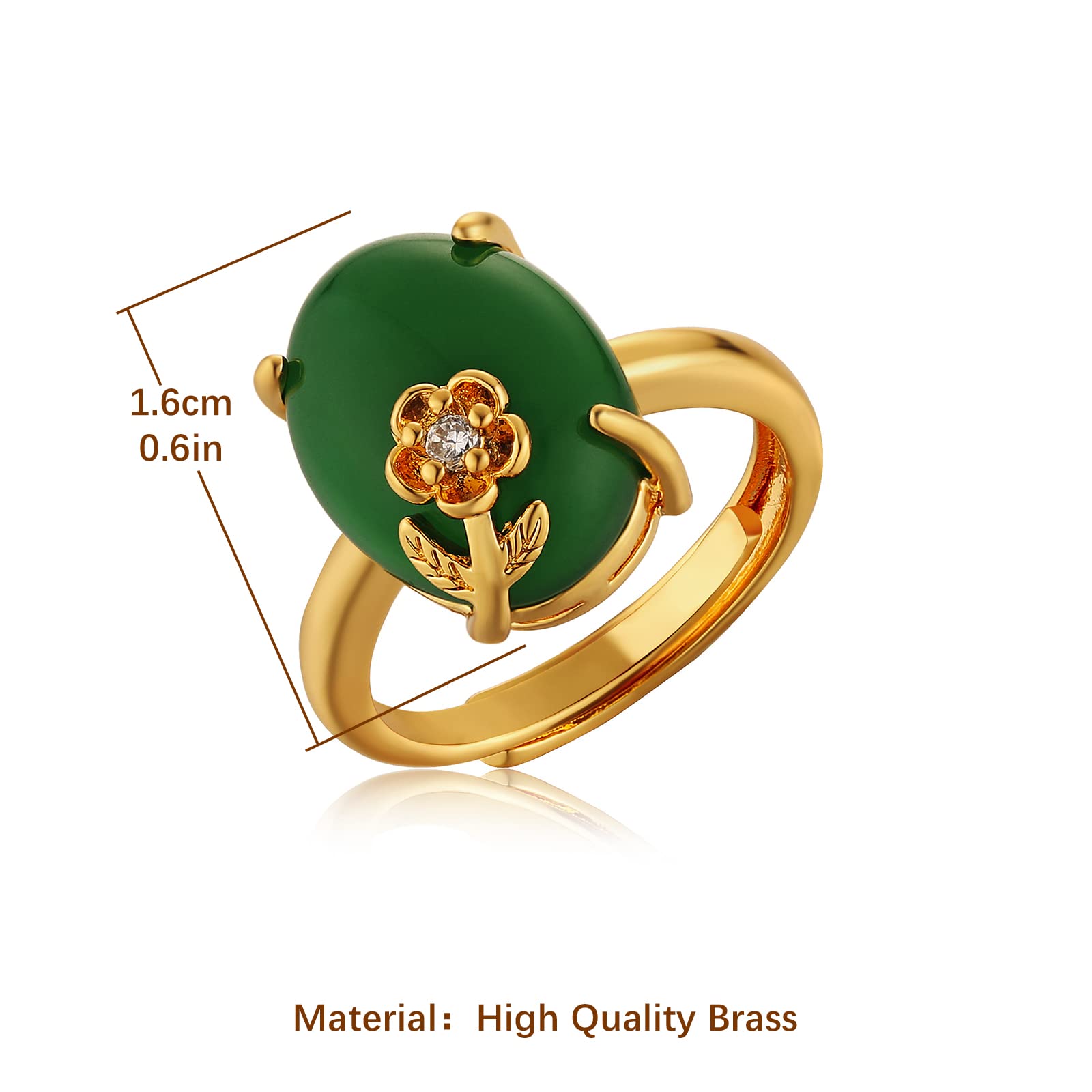 HZMAN Faux Red/Green Onyx Ring Ladies Adjustable 14K Gold Plated Brass Inlaid CZ Thumb Pinky Ring