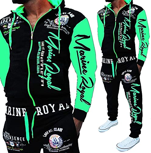 HHGKED Men 's Casual Tracksuit Hooded Full Zip Elastic Waistband Sweatsuit Set (Green, XXL)