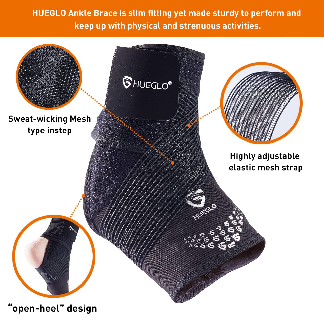 HUEGLO Ankle Brace,Ankle Support Brace for Sprained Ankle,Adjustable Ankle Compression Sleeve for Sports,Sprains,Injury Recovery,Ankle Stabilizer Brace for Women and Men,Medium