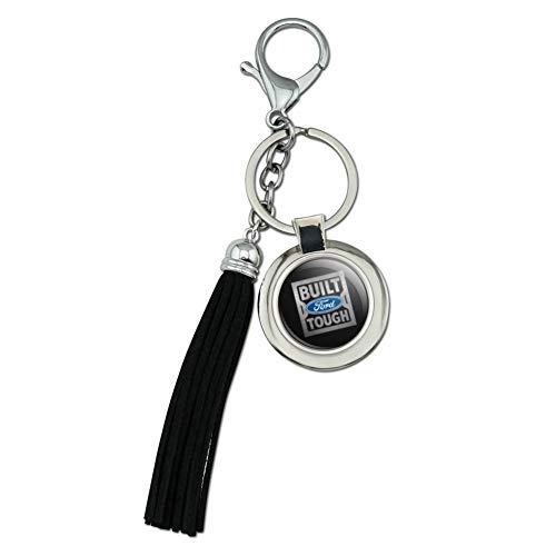 GRAPHICS & MORE Ford Built Ford Tough Chrome Plated Metal Round Leather Tassel Keychain