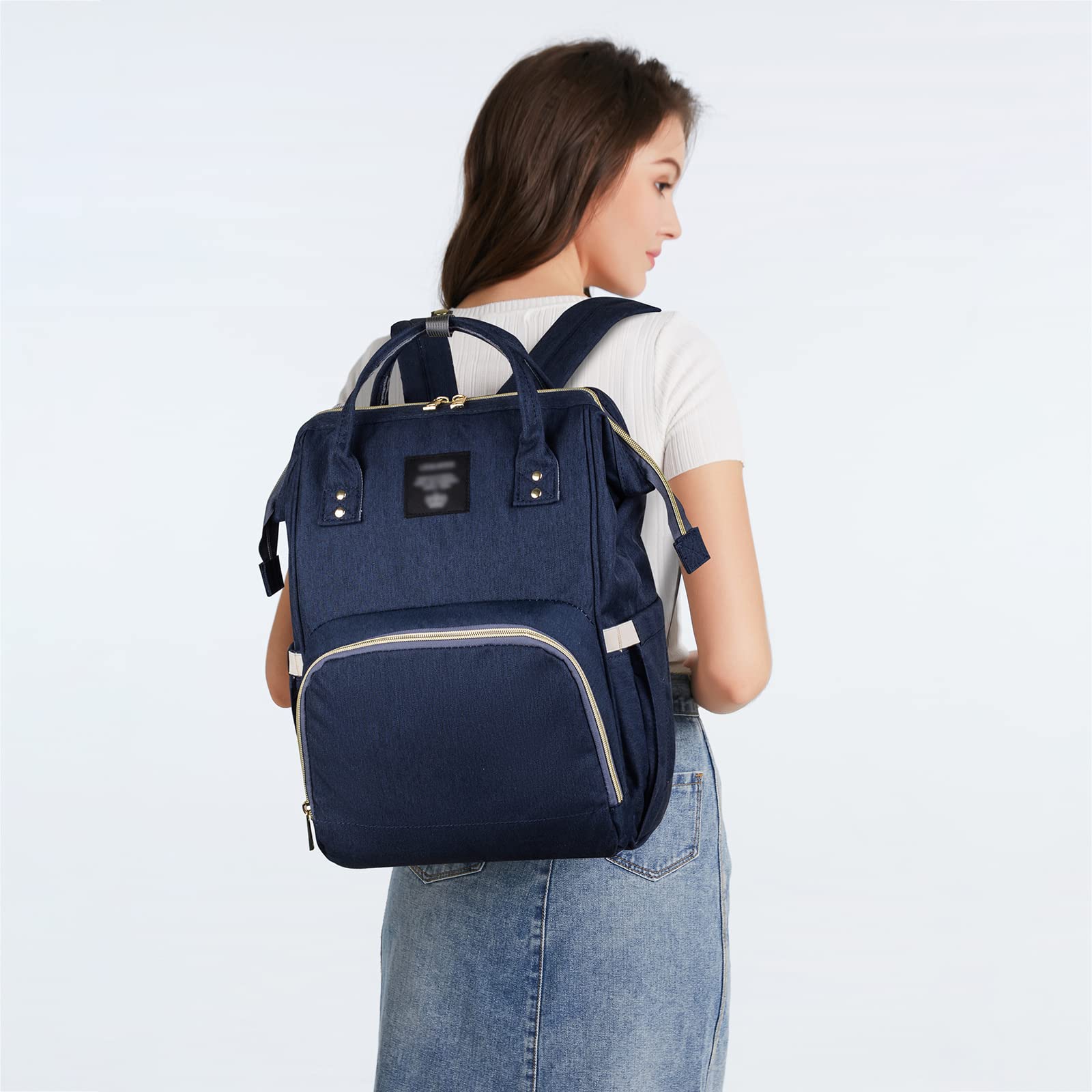Limhoo Diaper Bag Backpack for Women/Men, Large Canvas Shoulders Diaper Backpack, Nappy Bags for Baby Care Travel (Navy Blue)