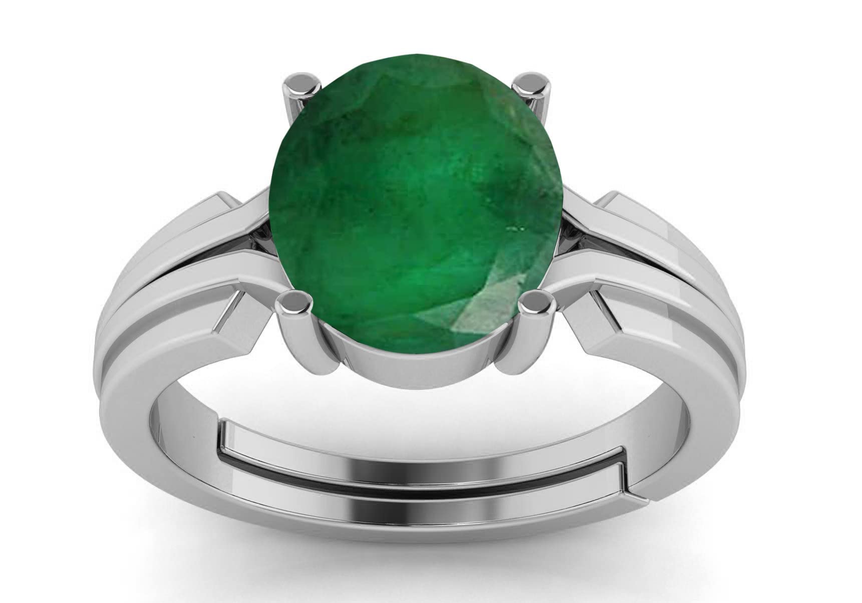 LMDPRAJAPATIS 4.74 Ct Emerald Gemstone Certified Silver Plated Adjustable Ring For Men And Women