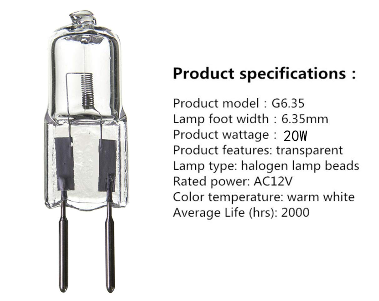 GY6.35 Halogen Bulbs 20W G6.35 20 Watt 12V Halogen Lamps 12 Volt JC Type Halogen Light Bulb,G6.35 GY6.35 Bi-Pin Base,Clear Glass Lens,Warm White 2700K,10 Pack