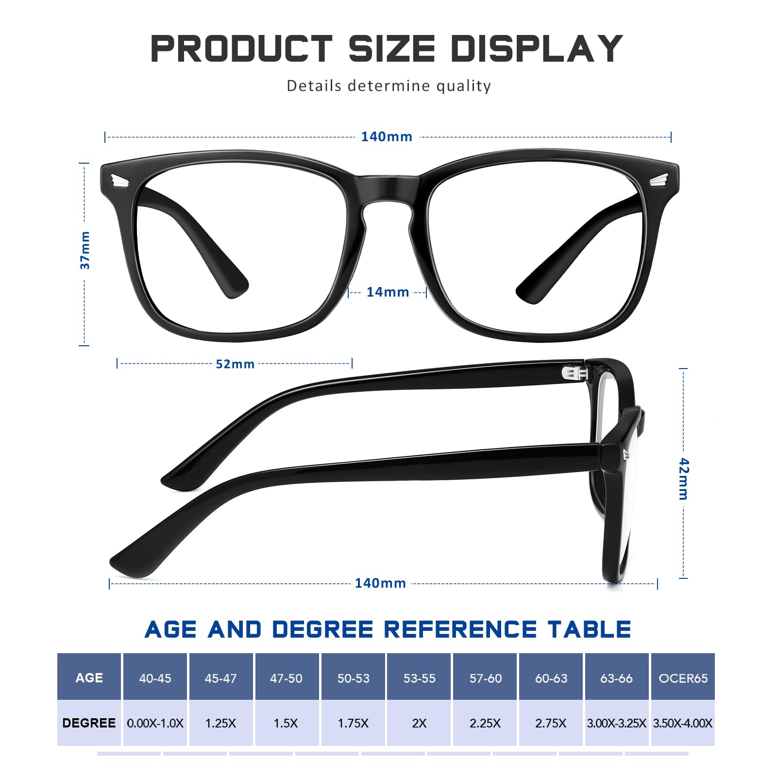 Jectieey Reading Glasses for Women Men - Anti Glare Computer Readers Blue Light Blocking Glasses,Sturdy Eyeglasses(Lightblack, 0)