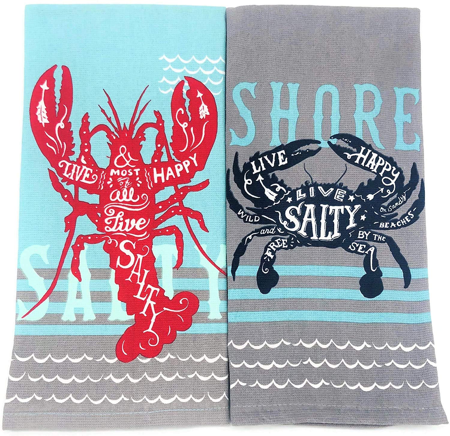 Kay Dee Designs Live Salty Lobster & Crab Kitchen Towels Dishtowel Set for Cleaning, Drying, Polishing and Baking
