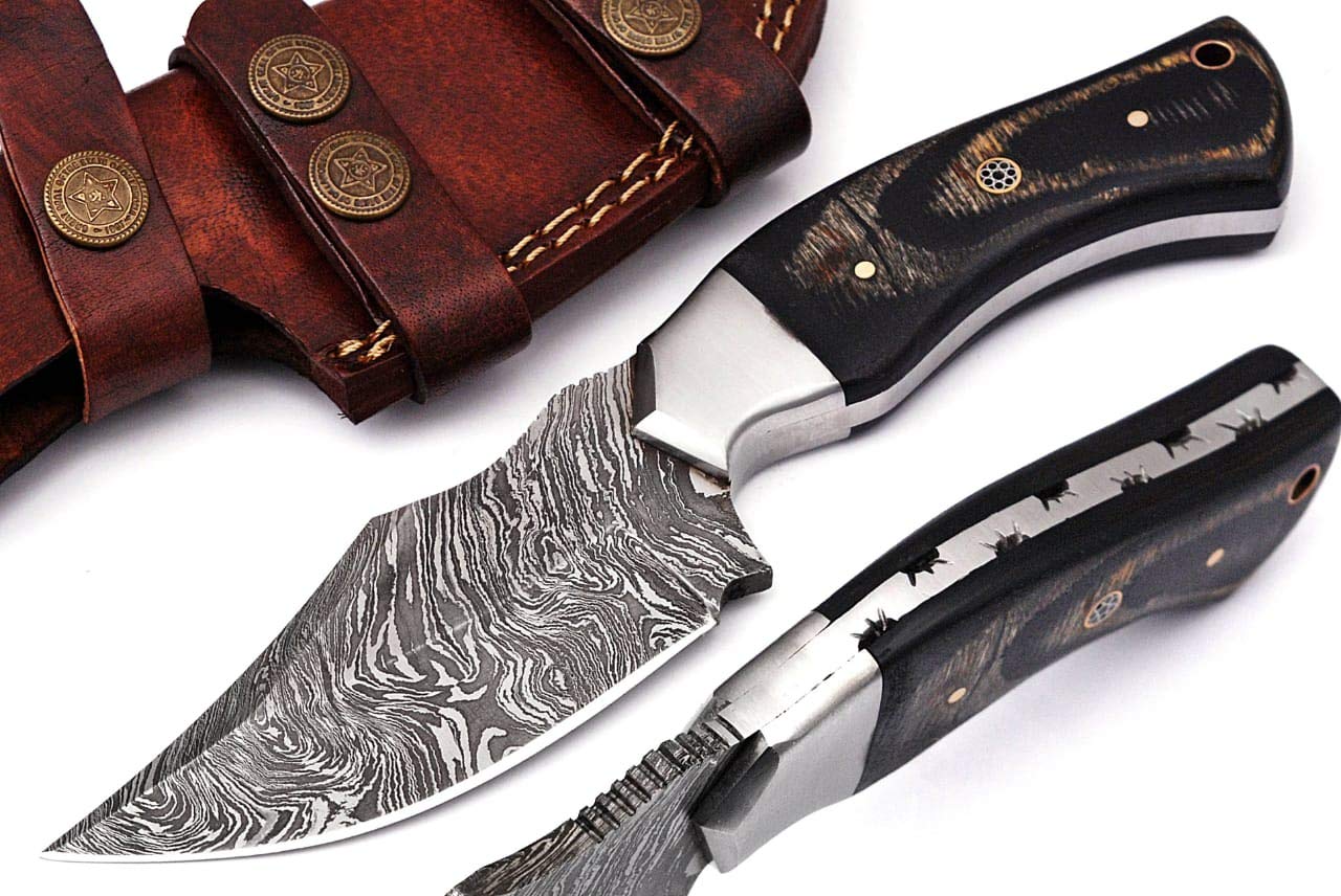 Grace Knives Handmade Damascus Steel Hunting Knife Fixed Blade Camping Knife 8.5 Inches with Leather Sheath G-2014
