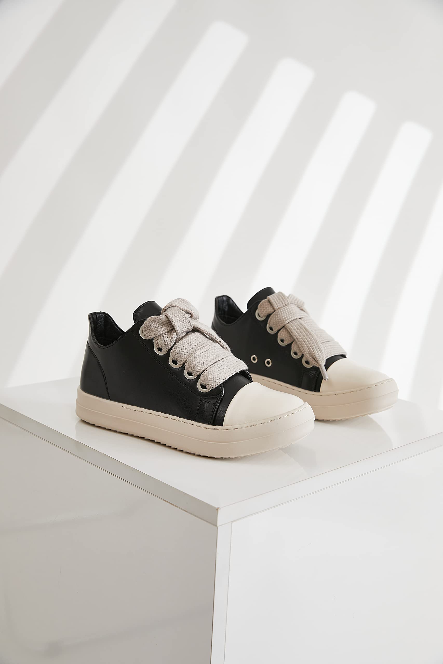IMPREMEY Women's Low top Sneakers Fashion Thick Strap Leather Walking Shoes.