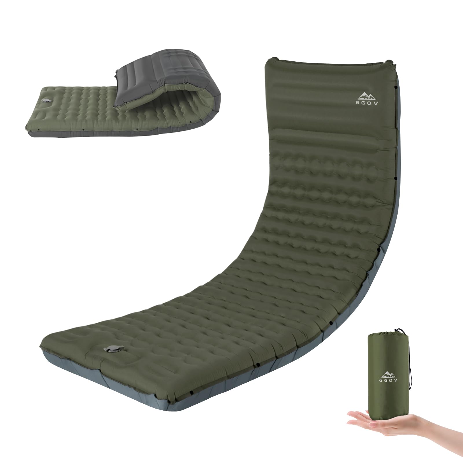 GGOV Double Sleeping Pad for Camping with Built-in Foot Pump, Extra Thick 4.7 Inch Inflatable Sleeping Pat and Pillow for Backpacking, Hiking, and Traveling
