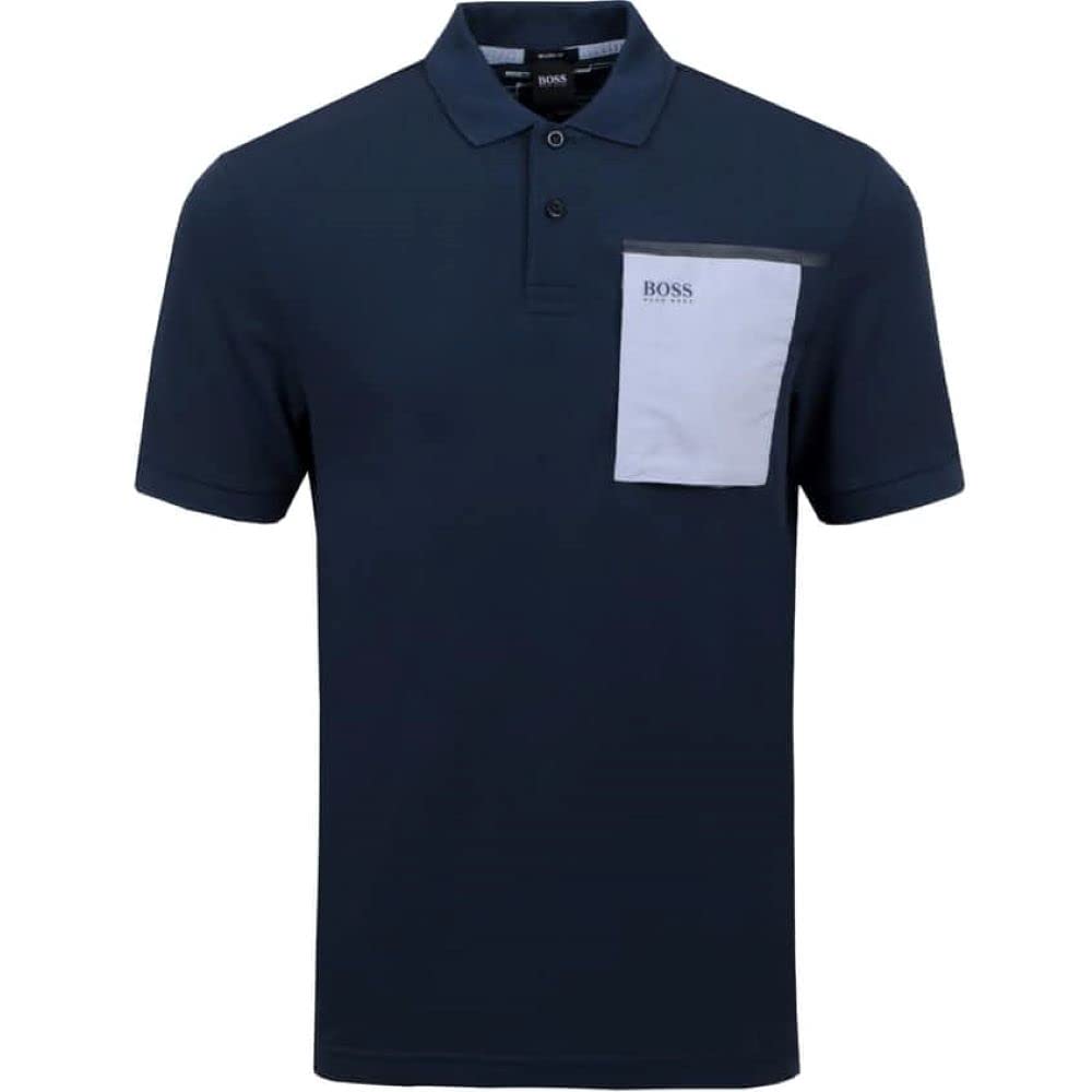 Hugo Boss Men's Pirax Zip Pocket Blue Pique Short Sleeve Polo T-Shirt (S)
