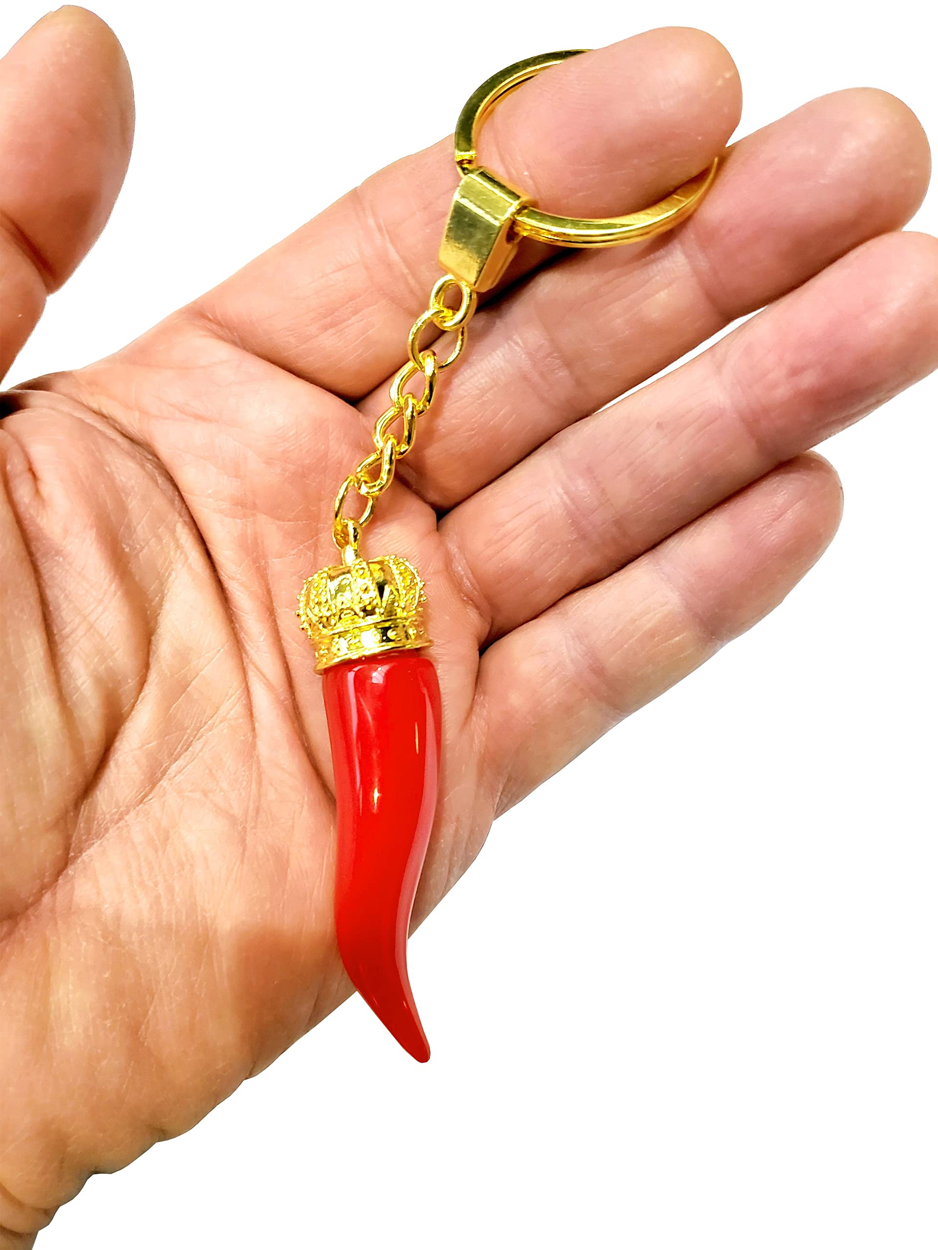 Italian Red Horn with Gold Chain Keychain β Italy Collection of Key Rings & Fobs Great Chili Pepper Charm Rear View Mirror