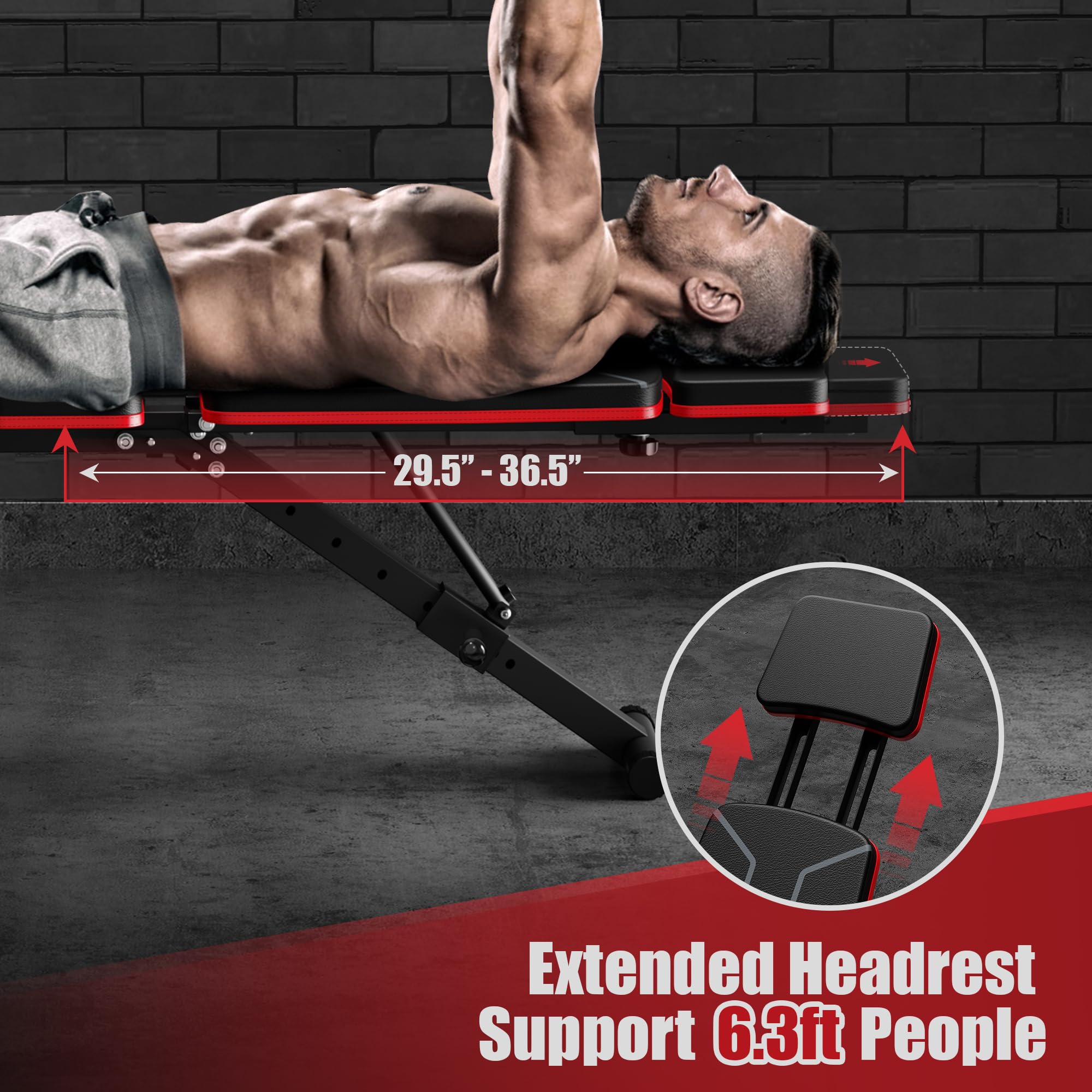GIKPAL Adjustable Weight Bench - Workout Bench Foldable for Full Body Strength Training, Incline Decline Flat Bench Press for Home Gym W/Extended Headrest and Leg Extension (Black- 2023 version)