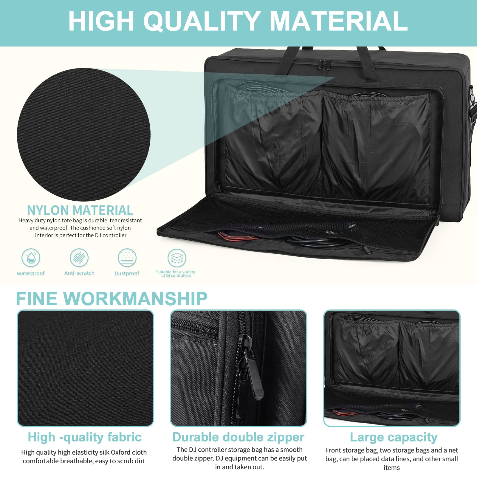 ITHWIU Gig DJ Controller Padded Carrying Bag Fits XDJ-RX RX2 RX3 prime 4 MCX8000 Numark NVII Mixtrack Pro 3 NV Platinum, 31.5 X 19.5 X 8 Inch, Black
