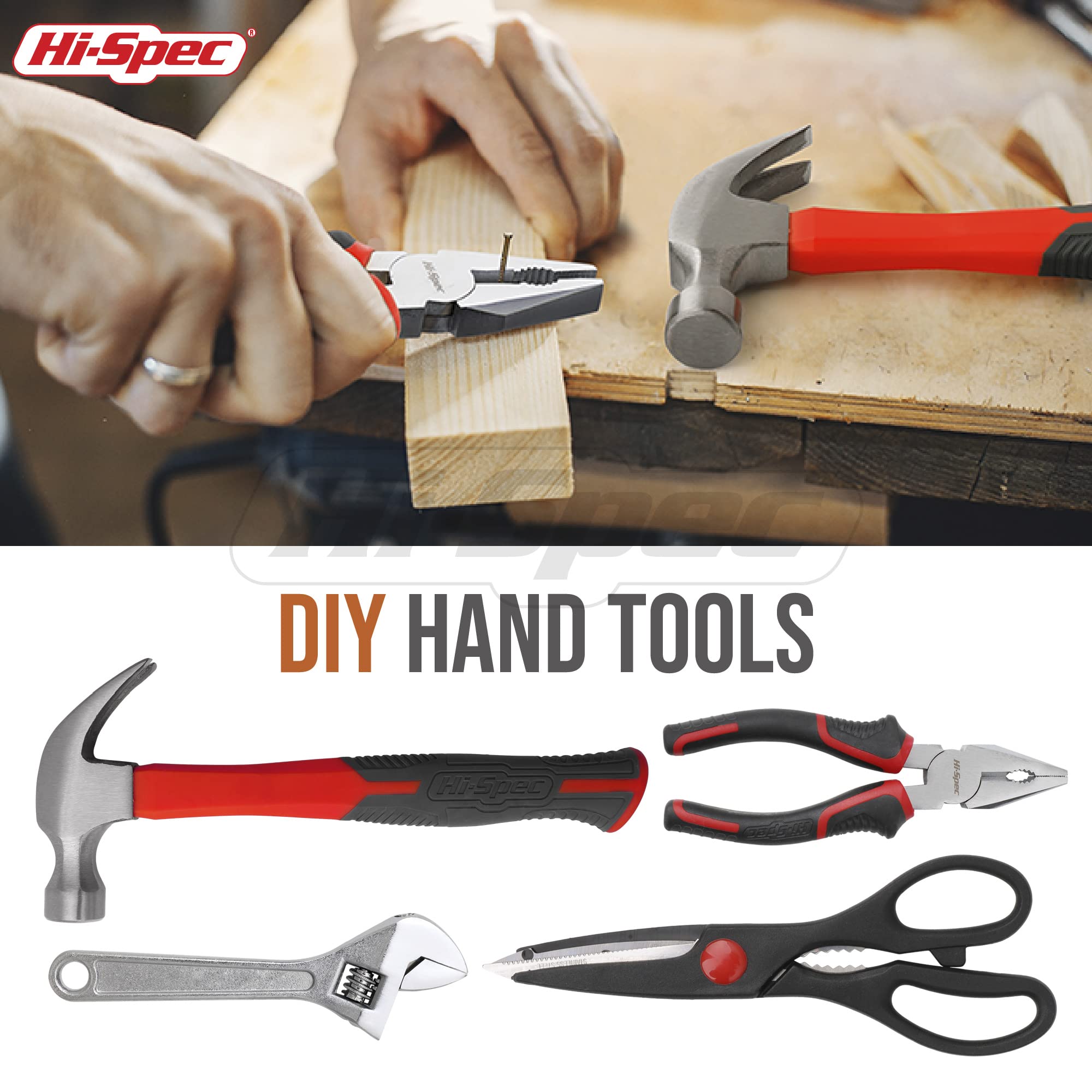 Hi-Spec 54pc Red Home DIY Tool Kit for The Household, Office & Garage. Complete Basic House Tool Box Set