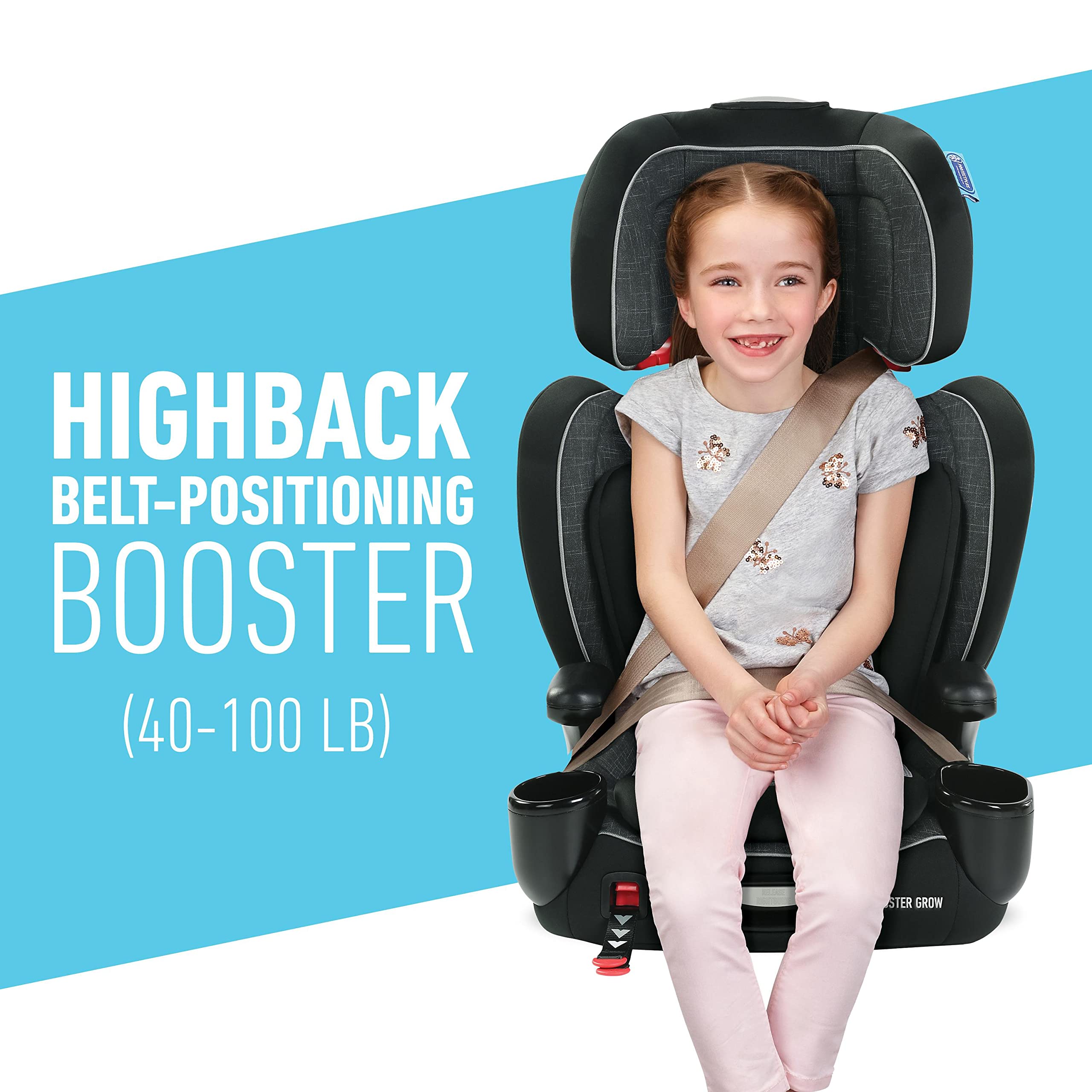 Graco TurboBooster Grow High Back Booster Seat, Featuring RightGuide Seat Belt Trainer, West Point 1 Count (Pack of 1)