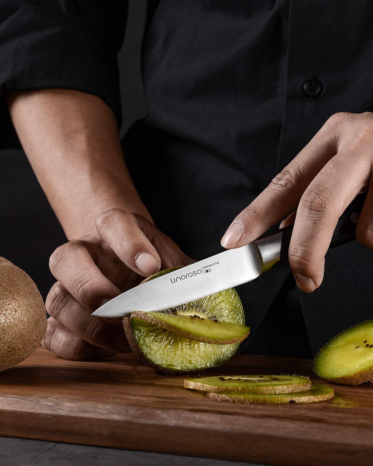 linoroso Paring Knife 3.5 inch Small Kitchen Knife with Dishwasher Safe Plastic Cutting Boards for Kitchen, Sharp Forged German Carbon Stainless Steel Fruit Knife with Defrosting Tray Set of 3