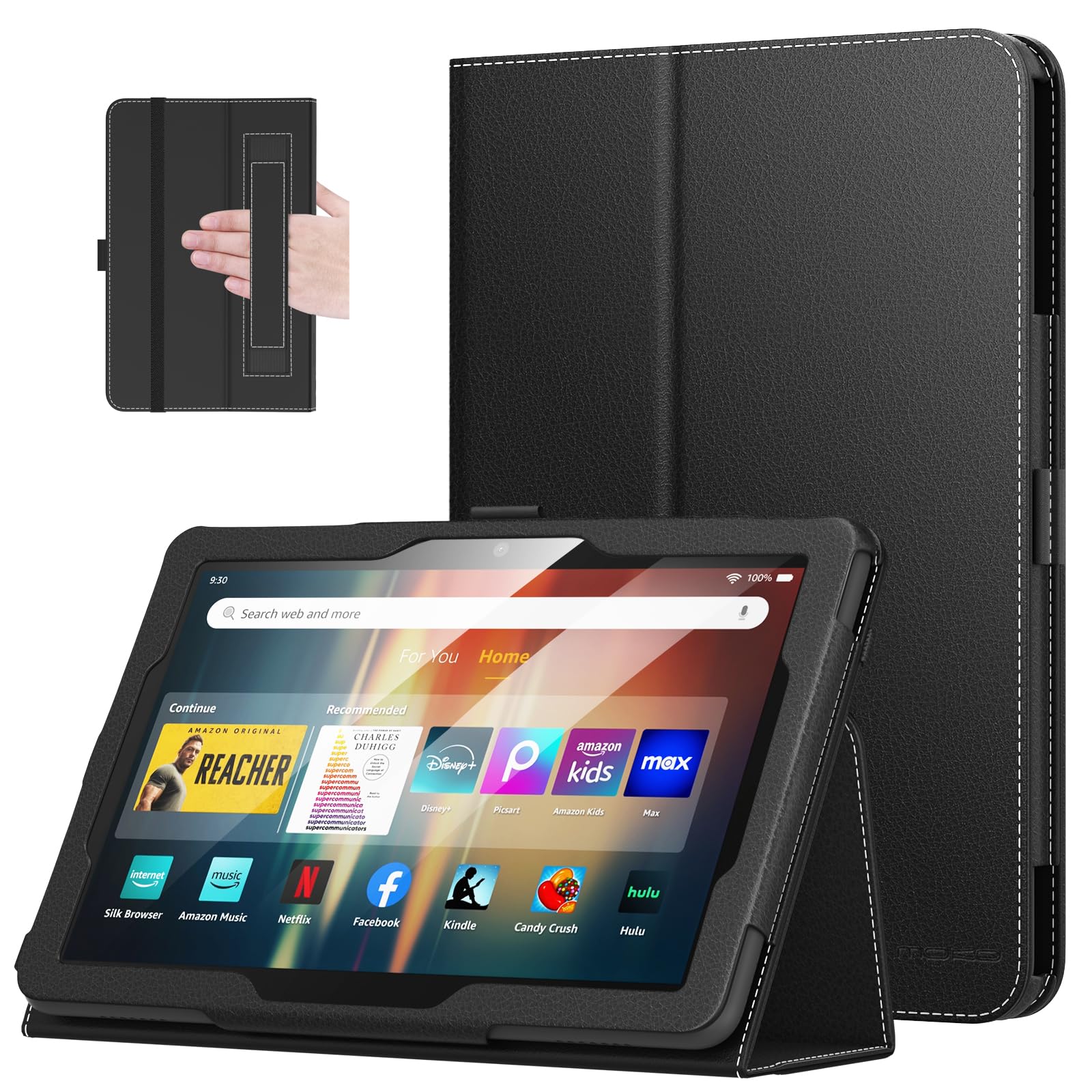 MoKo Case Fits Kindle Fire HD 8 & 8 Plus Tablet (12th Generation/10th Generation, 2024/2022/2020 Release) 8",Slim Folding Stand Cover with Auto Wake/Sleep - Black
