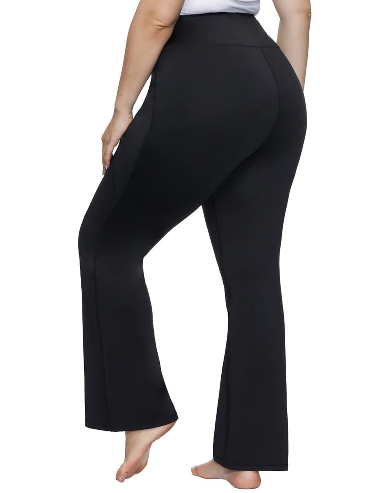 Hanna Nikole High Waist Bootcut Yoga Pants with Pockets Plus Size Workout Pants Dress Pants 22W Black