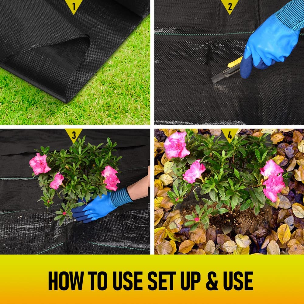 LAVEVE 4FT x 100FT Weed Barrier Landscape Fabric, 3.2oz Premium Heavy-Duty Gardening Weed Control Mat, Ground Cover for Gardening, Farming with 30 U-Shaped Securing Pegs(2 Pack 4x50FT)