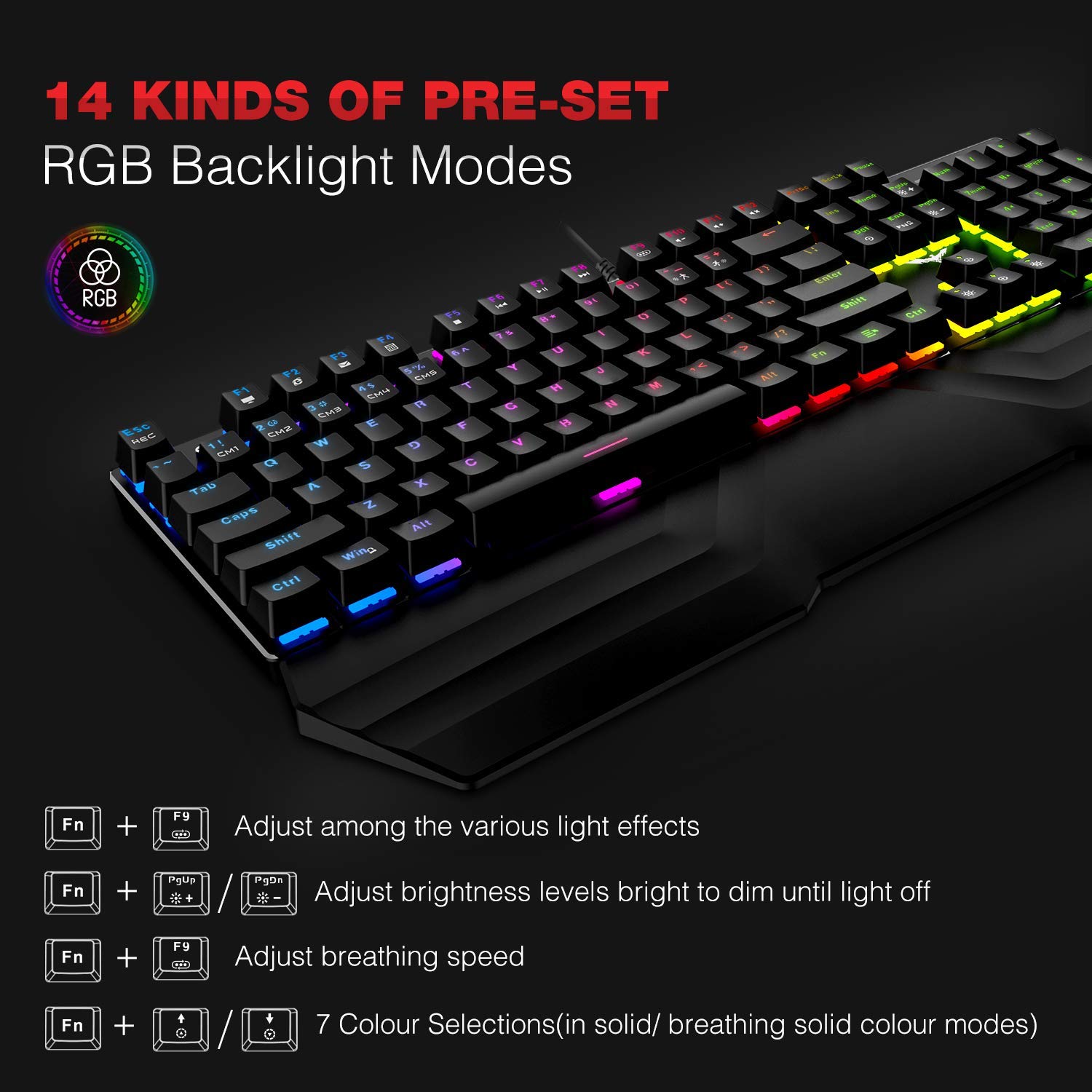 Havit Mechanical Keyboard and Mouse Combo RGB Gaming 104 Keys Blue Switches Wired USB Keyboards with Detachable Wrist Rest, Programmable Gaming Mouse for PC Gamer Computer Desktop (Black) (Renewed)