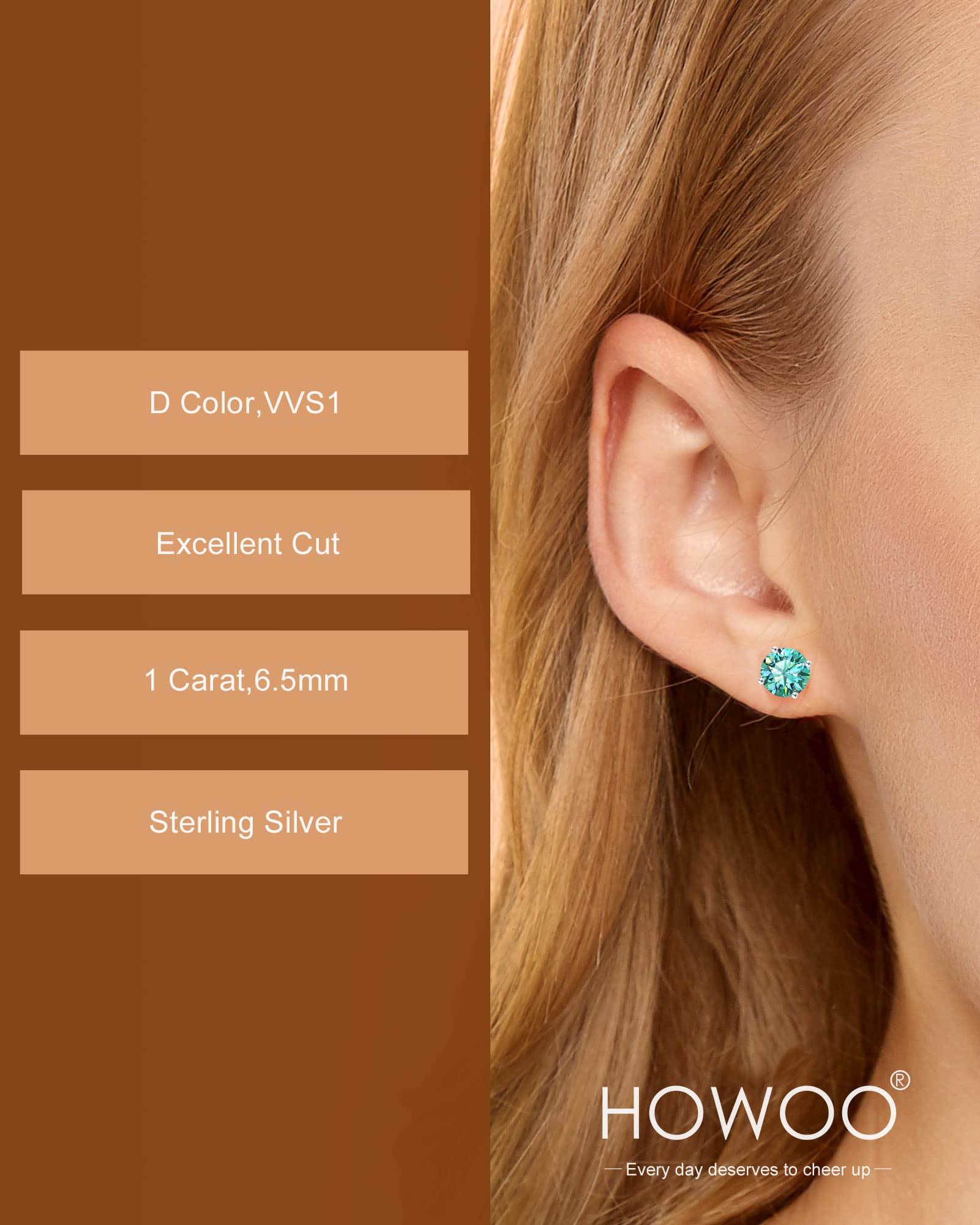 Howoo Moissanite Earrings for Women Men White Gold Plated Sterling Silver Stud Earrings Moissanite Diamond Gifts for Her