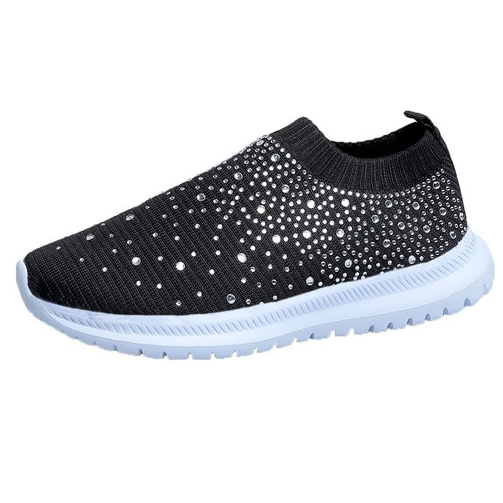 GUTZBSY Womens Rhinestones Glitter Fashion Mesh Walking Shoe,Bling Sneakers for Women Rhinestones (Black,6)