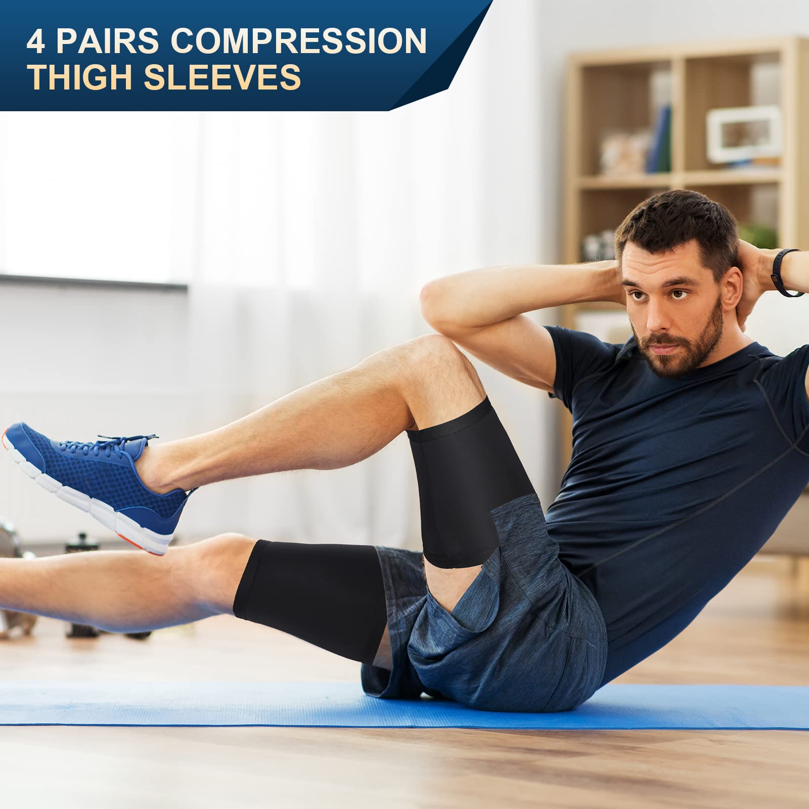 Janmercy 4 Pairs Thigh Compression Sleeves for Men Hamstring Compression Sleeves Thigh Brace Hamstring Support Thigh Sleeves for Men and Women Running Sports Quad Groin Pulls Pain Relief