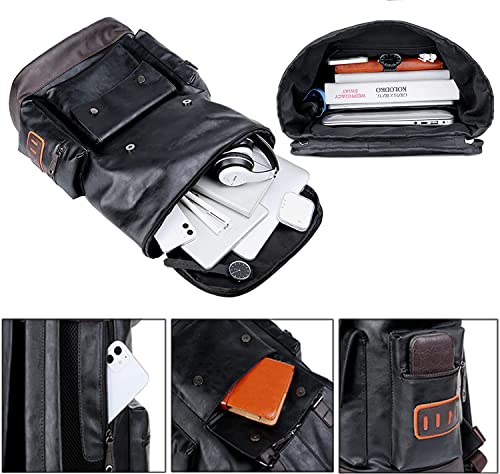 HKZHITOU Leather Backpack For Men,Men Leather Laptop Backpack Travel Waterproof Bag Fit 16 Inch