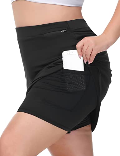 Hanna Nikole Womens Sports Skirts with Biker Shorts Active High Waisted Trip Golf Workout Skorts 18W Black