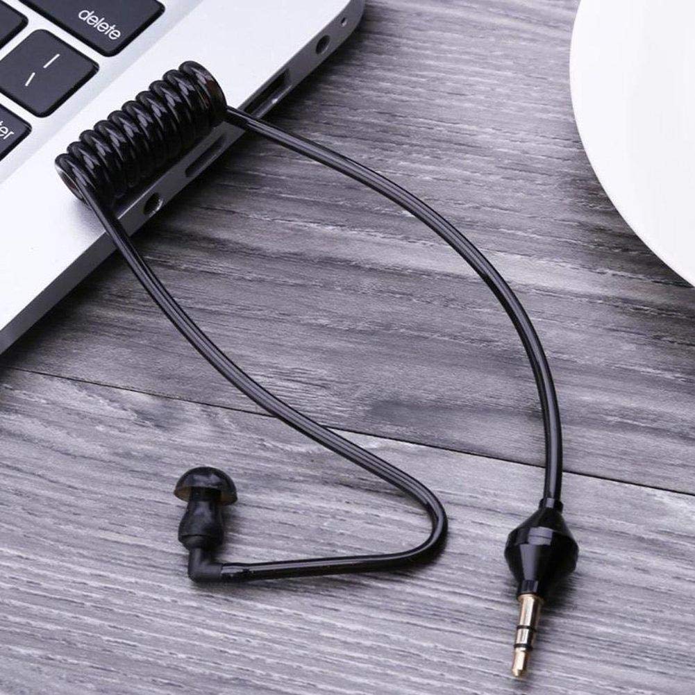 Hakeeta Single Earbud, Ear-Hook Earphone, Wired Earpiece, Spiral air Tube, in Ear, Lightweight, Monaural, Comfortable, Without Microphone, 3.5mm, for MP3 Phone Bluetooth, Black