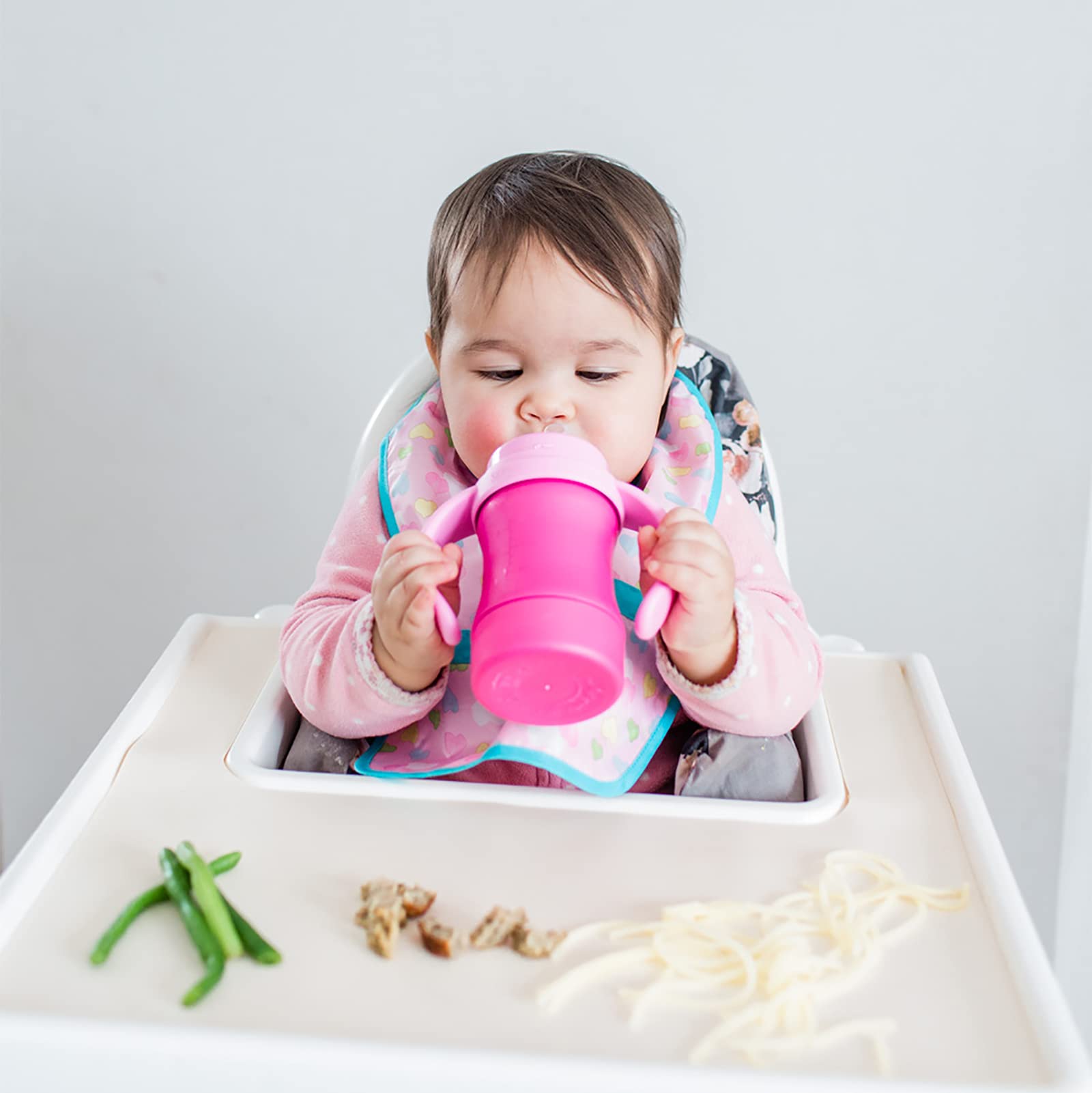 green sprouts Sprout Ware Plant-Plastic Sip & Straw Cup, Includes Sippy & Straw Spouts, Easy Grip Handles, New Pink
