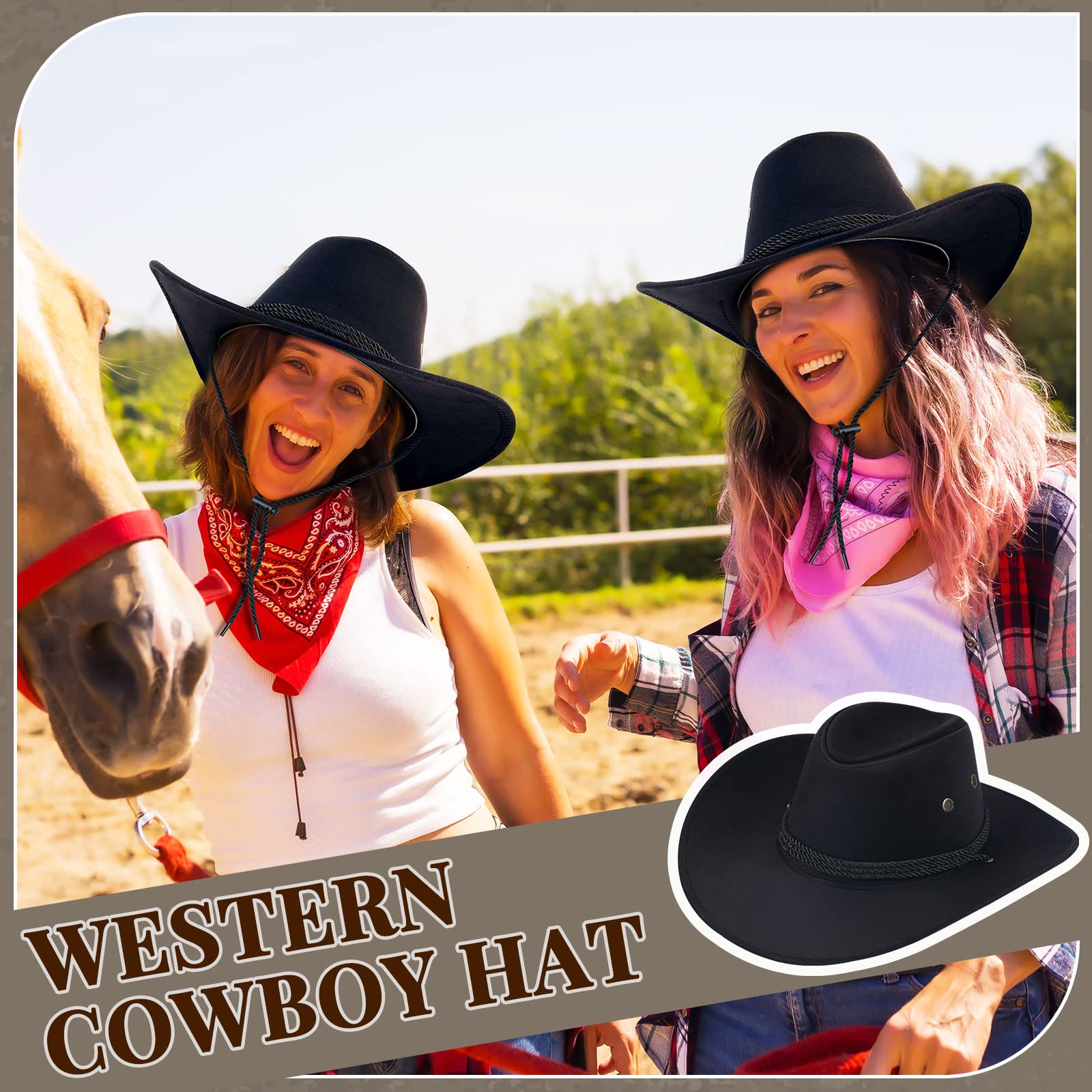 Janmercy 6 Pack Bulk Cowboy Hats Western Cowboy Hat Plain Cowboy Hat with Adjustable Drawstring for Wedding Stage Performance (Fresh Black)