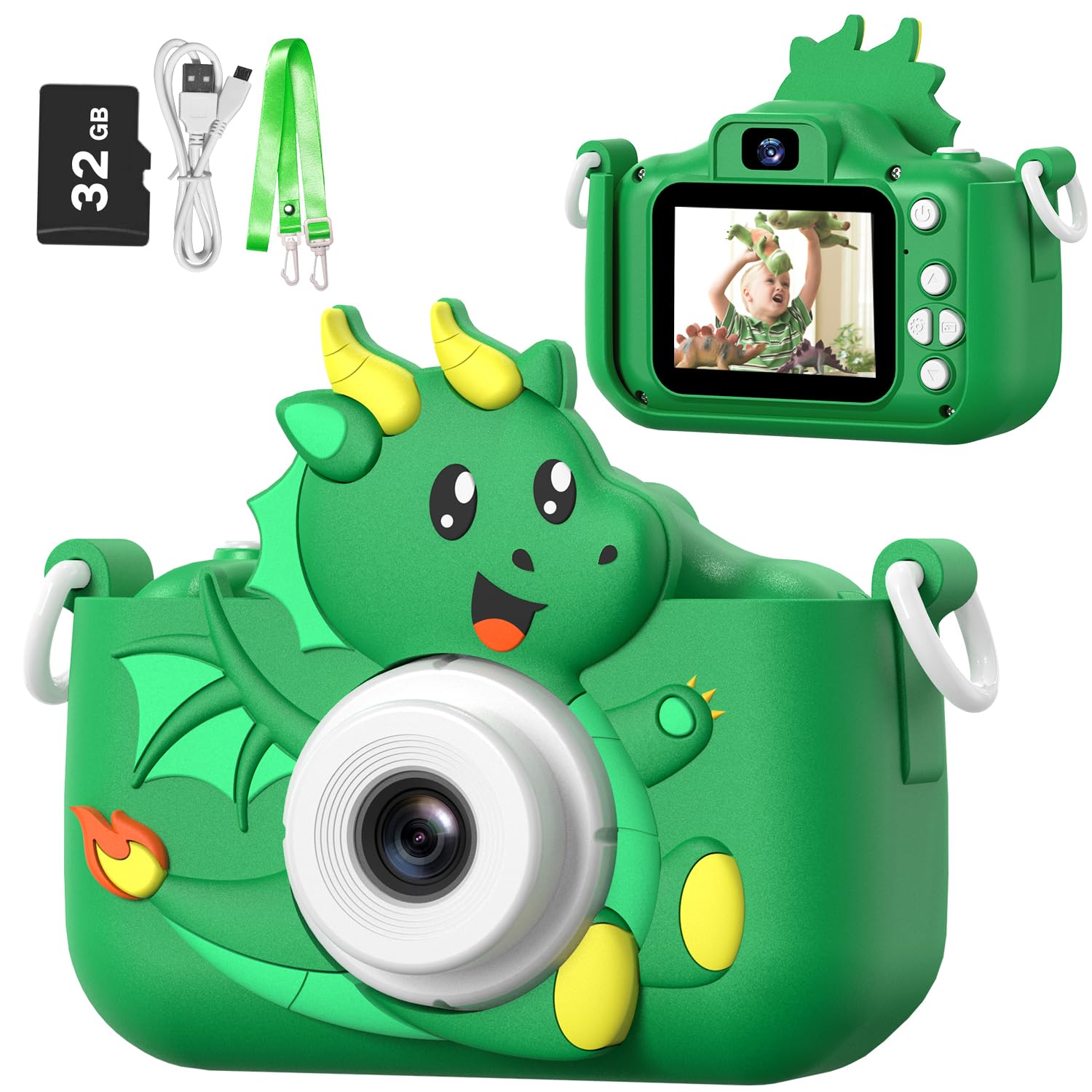 Goopow Kids Selfie Camera Toys for Girls Age 3-9,Children Digital Video Camera Toy with Cat Soft Silicone Cover,Christmas Birthday Festival Gifts for 3-9 Year Old Girls and Boys- 32GB SD Card Included