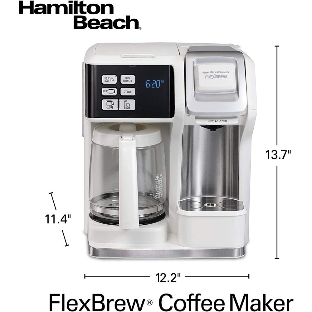 Hamilton Beach 49947 FlexBrew 2 Way Coffee Maker: Single-Serve or 12 Cup Pot, White Bundle with Victor Allen Colombian Single Serve Brew Cups of Coffee - Includes 3 K-Cups