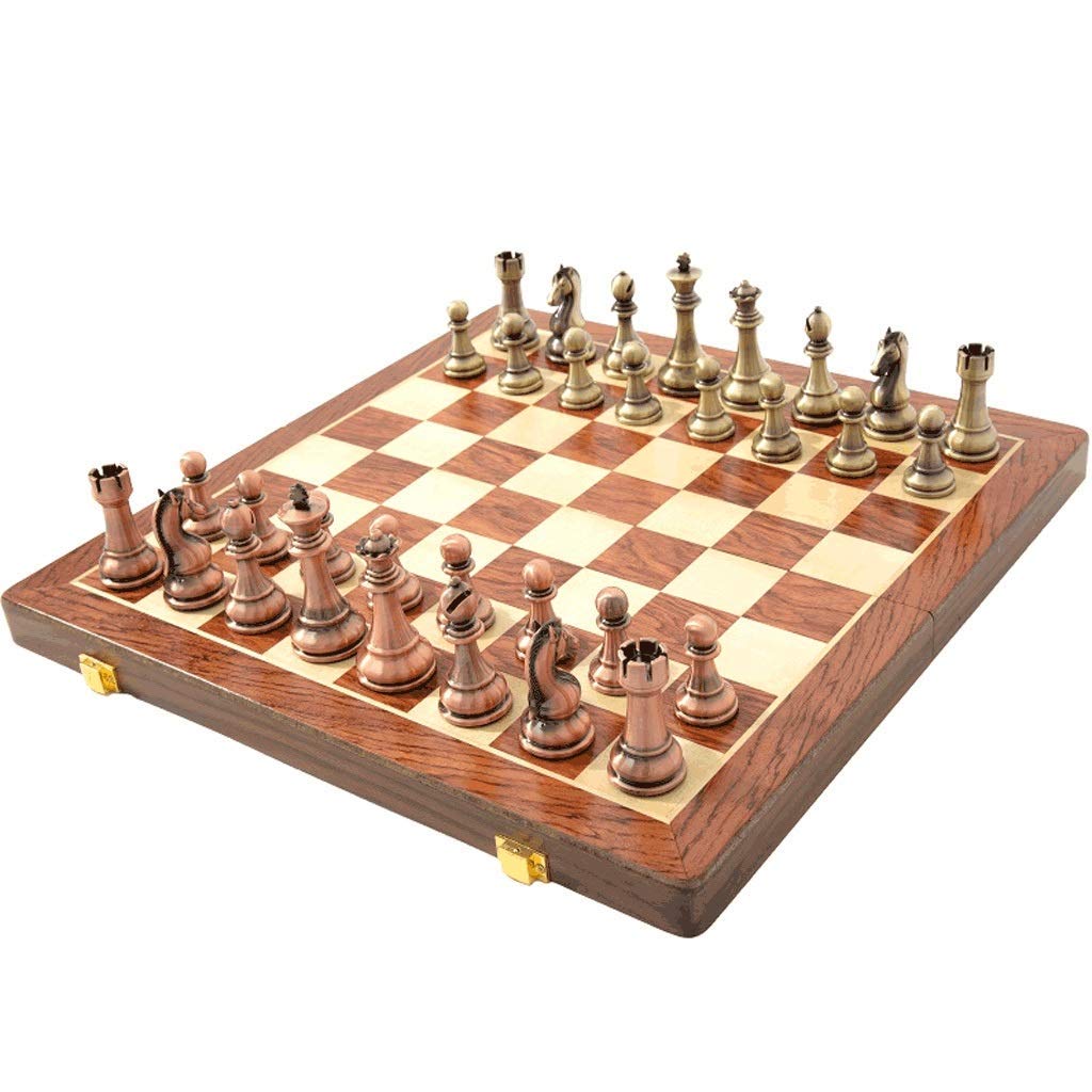 International Metal Chess Set for Kids Adults with Wood Board and Storage Metal Standard Pieces Classic Game Chess Set Chess Set