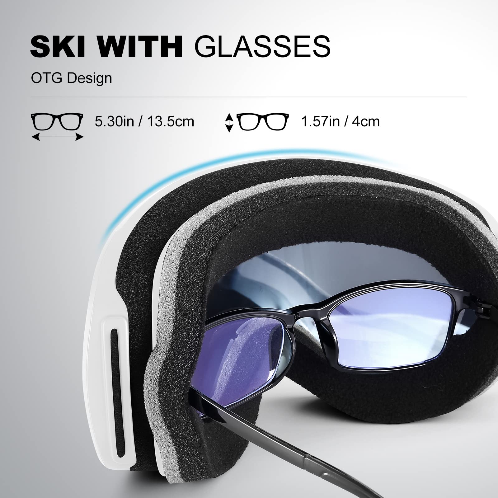 Odoland Bundle - 2 Items 4-in-1 Snowshoes with Trekking Poles, Blue, S and Snow Ski Goggles S2 Double Lens, White Frame Blue Lens VLT 13%