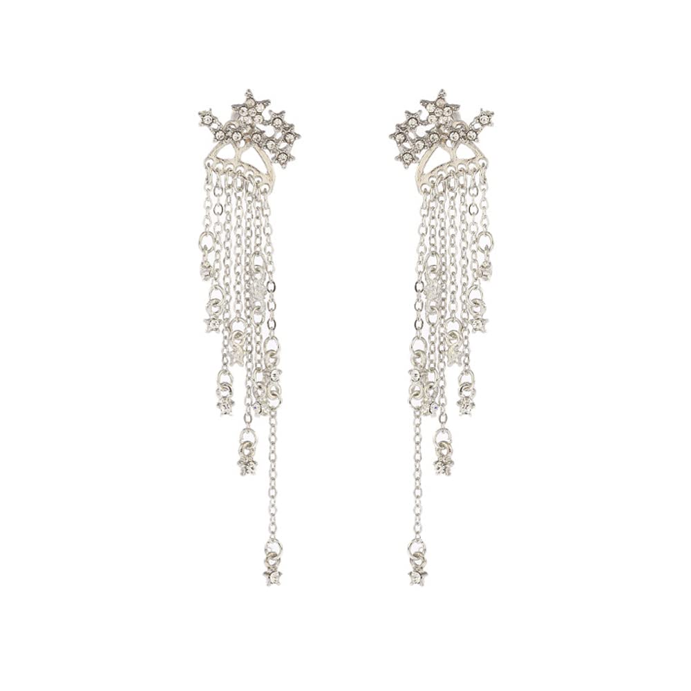 Girlssory Shining Stars Tassel Earrings Hanging Exquisite Earrings for Women (Silver)