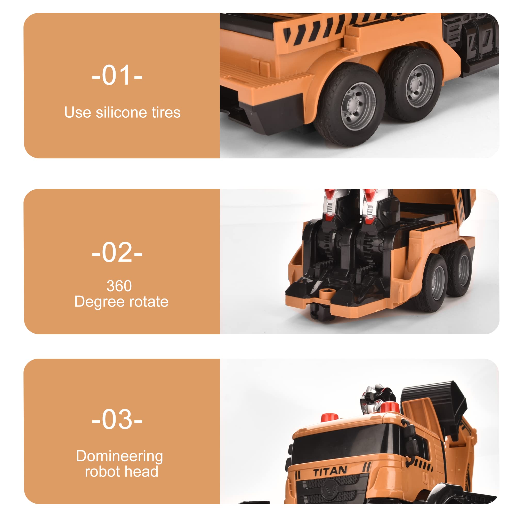 Ihowot Remote Control Toy Excavator, Transformer Car RC Robot Construction Engineering Vehicle with One-Button Deformation, Music and Light Effect, Gift Toy for Boys 4-7