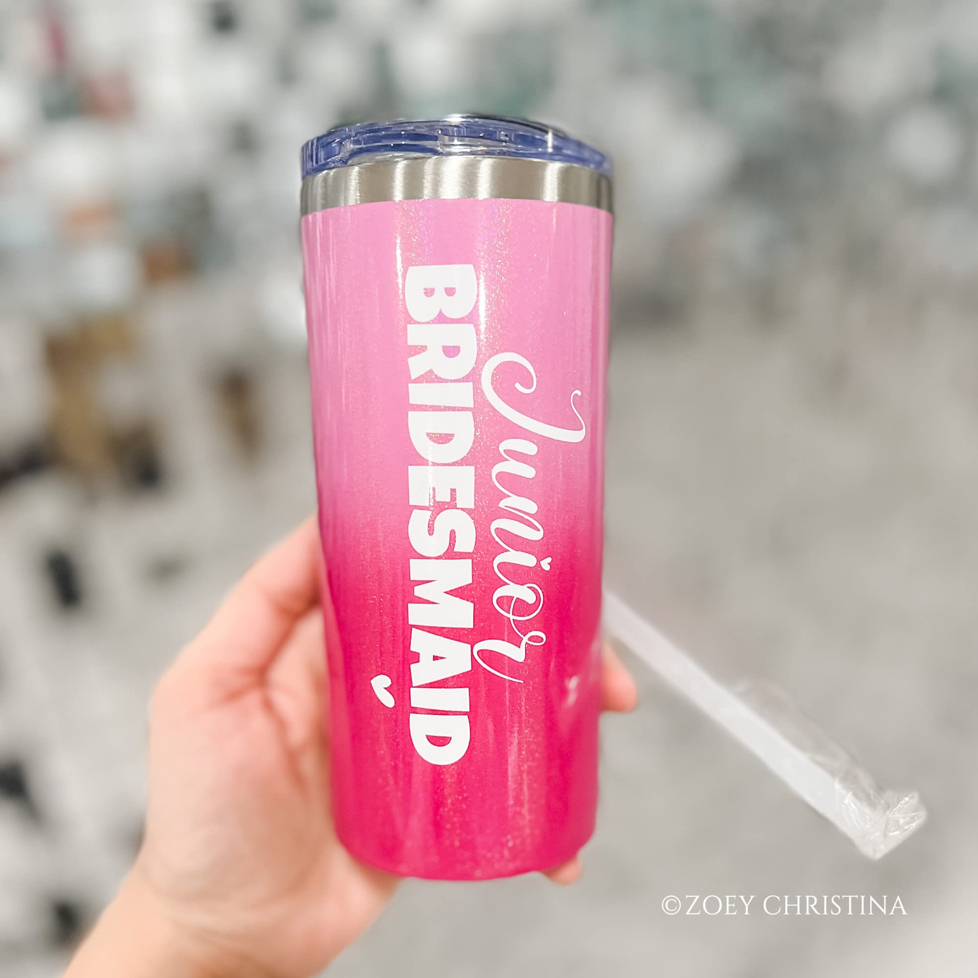 Junior Bridesmaid Gifts Tumbler with Straw and Lid Pink 16oz 0089