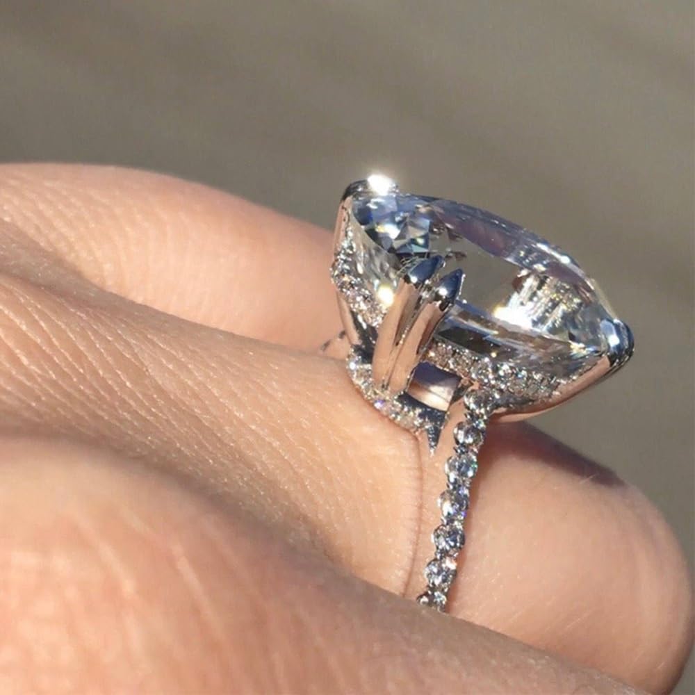GUIDECUN 5.0ct Classic Shiny Oval Cut Cubic Zirconia Engagement Rings Solitaire Halo Promise Ring for Women Size 6-10 (US size 9)