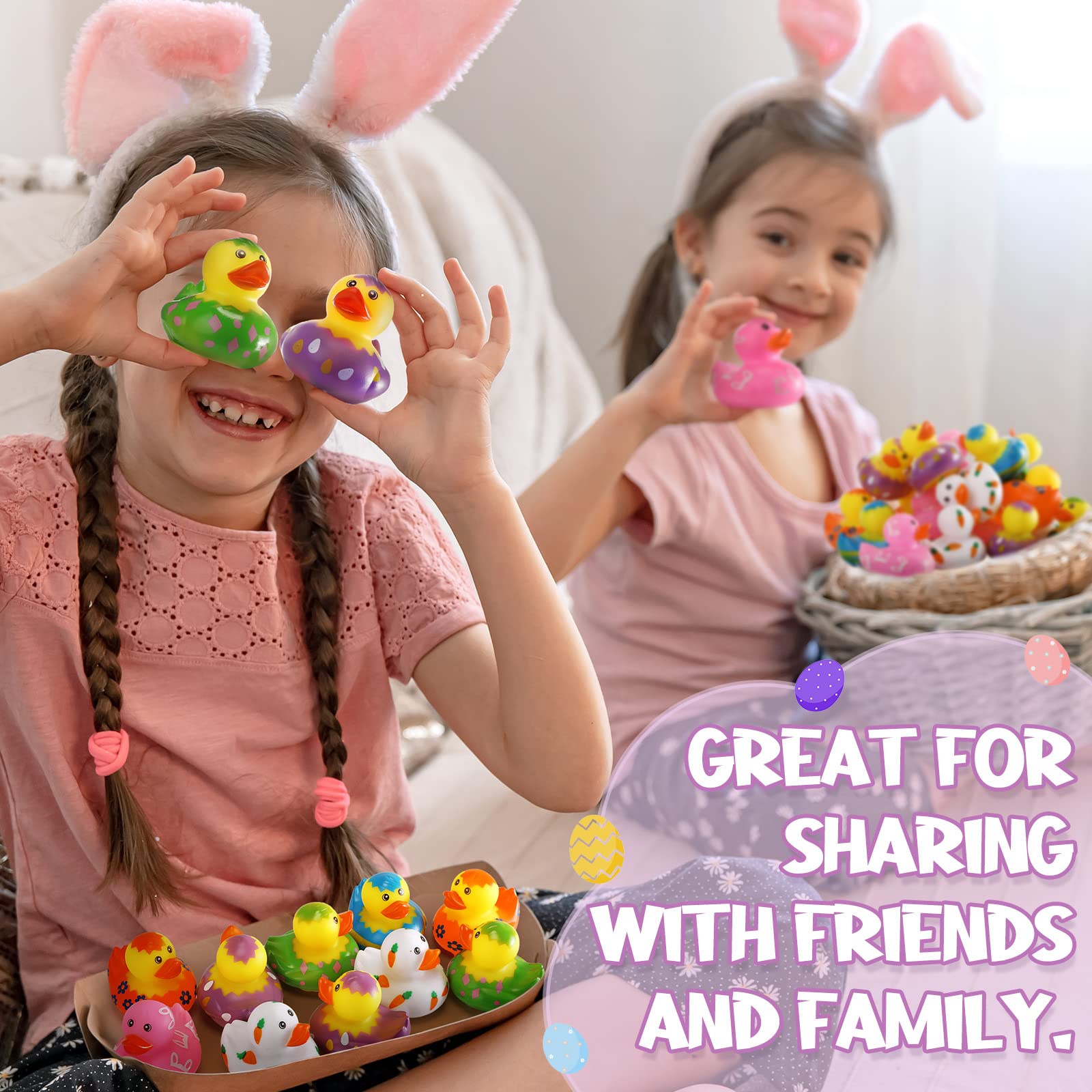 Jerify 2 Inch Easter Rubber Ducks Small Carrot Egg Pattern Rubber Duckies Assortment Float Toy Bulk for Pool Party Class Prizes Birthday Gift Bag Fillers Summer Beach Bathtub Shower Favors(48 Pieces)