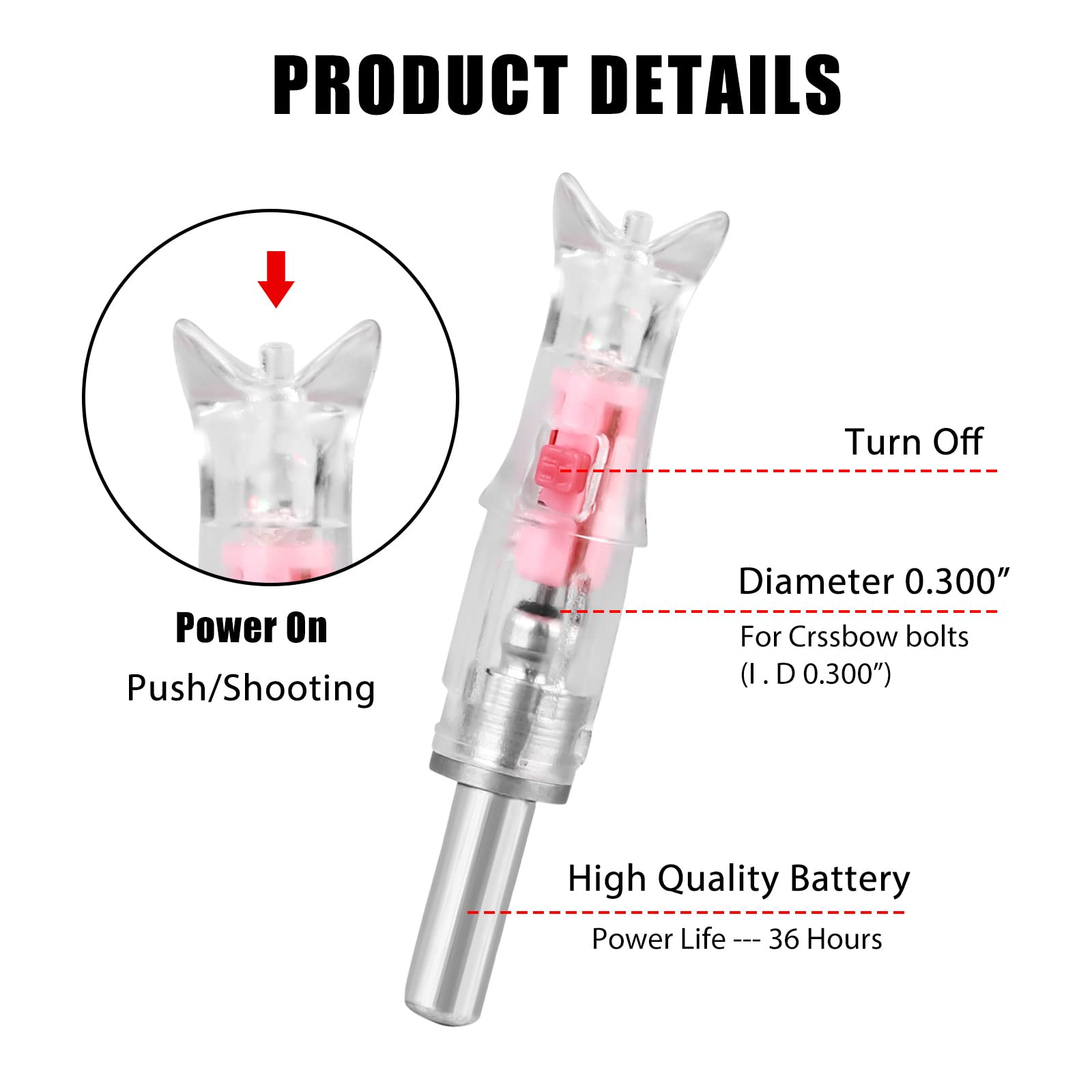 HPX Lighted Nocks for Arrows - Lighted Nocks 6 Pack Lighted Archery Nocks with 0.300"/ 7.62mm Inside Diameter for Archery Hunting (Colorful Pack of 6)